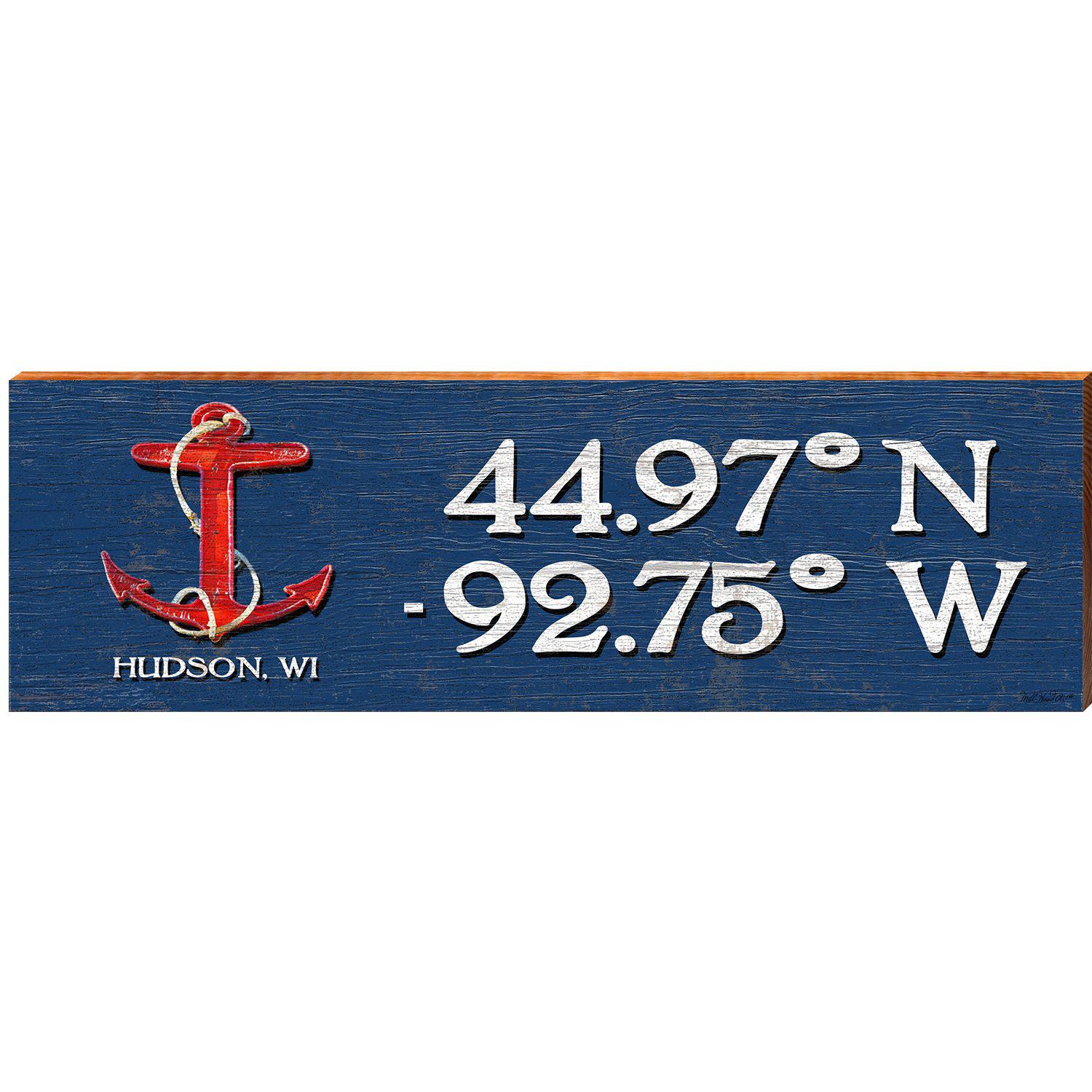 Hudson, WI Anchor Navy Latitude Longitude | Wall Art Print on Real Woo