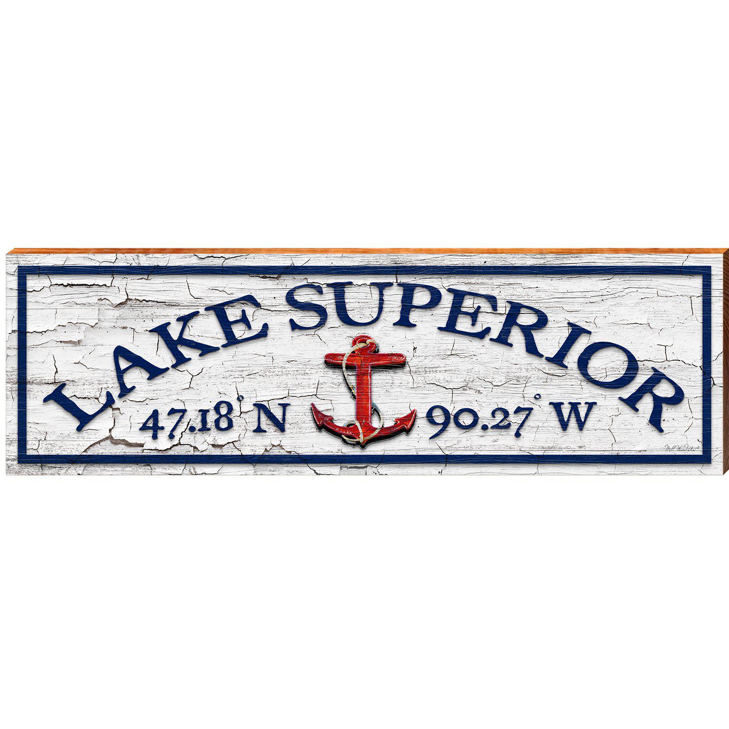 Lake Superior Red Anchor White Latitude Longitude | Wall Art Print on