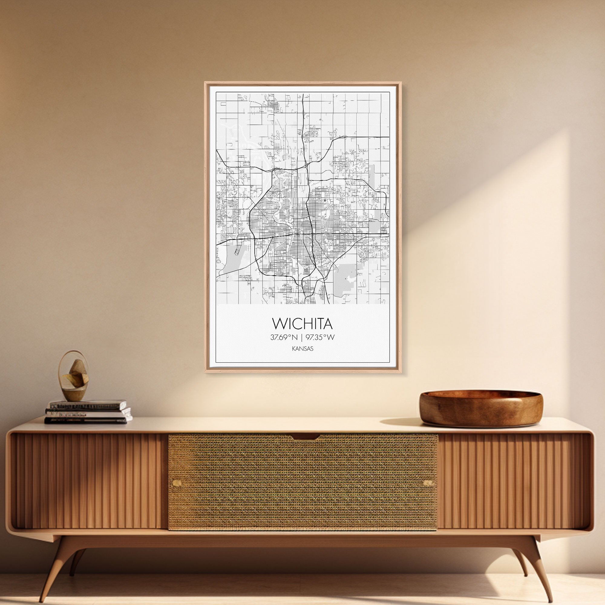 Wichita Street Map, Kansas Map, City Map Print, Minimalist Art, Wall A