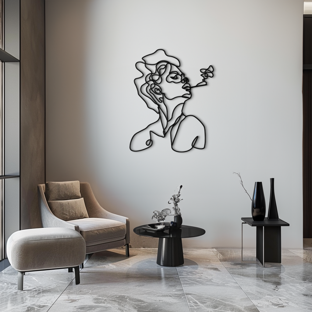 Abstract Female Line Art Metal Wall Decor – Modern Minimalist Face Scu