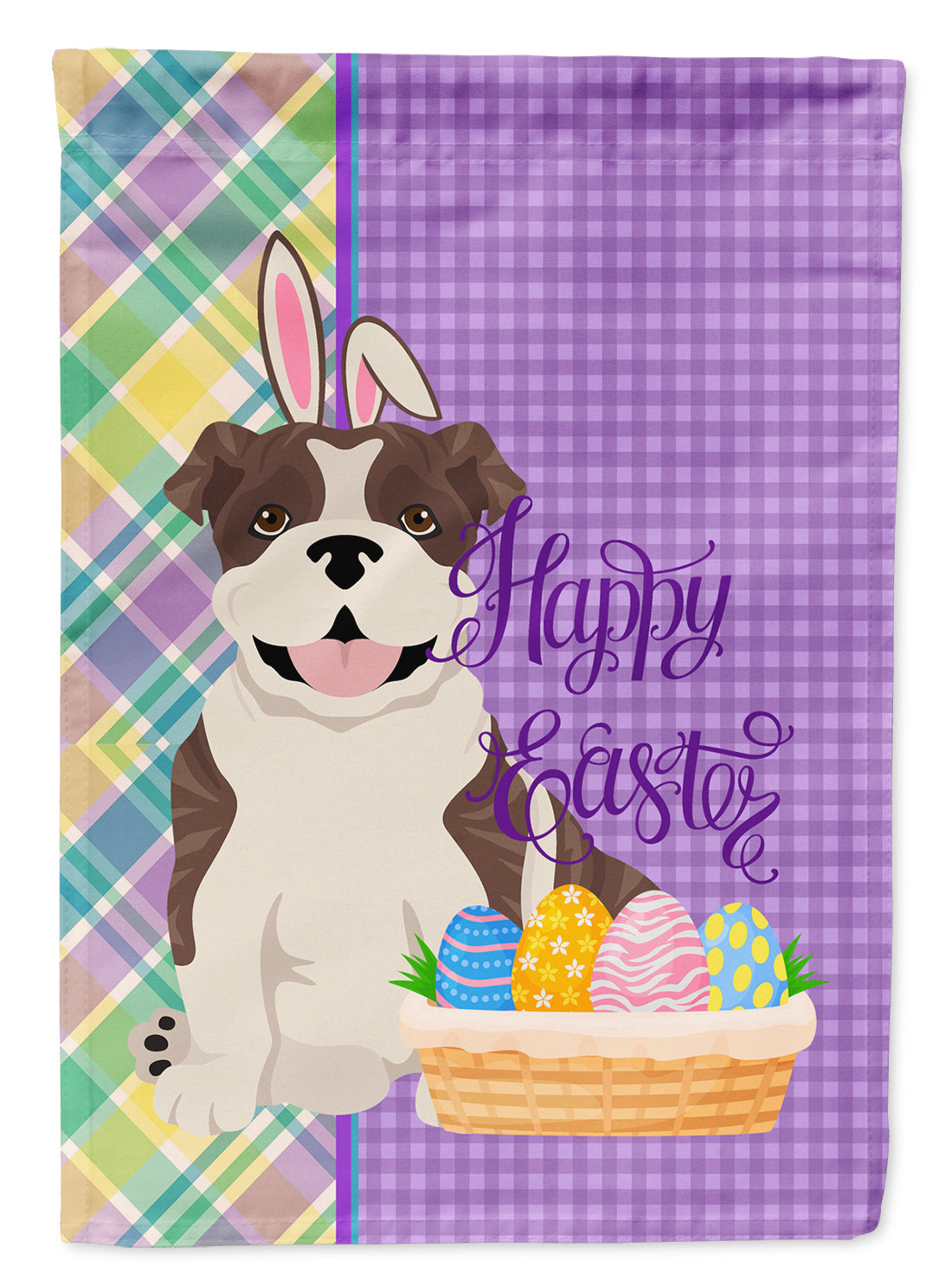 Brindle English Bulldog Easter Garden Flag – Decorative Outdoor Yard F