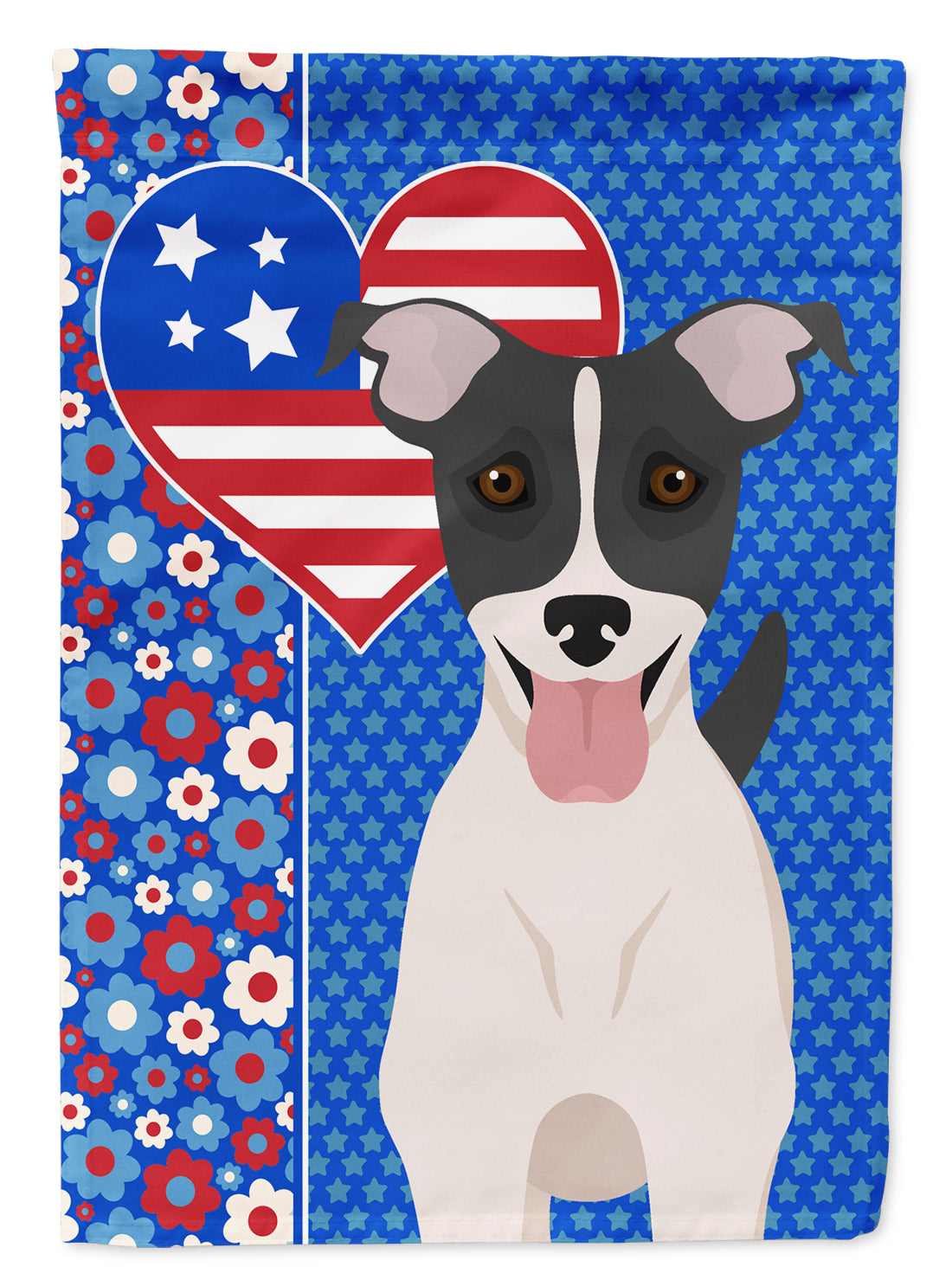 Black White Smooth Jack Russell Terrier Patriotic Heart Garden Flag