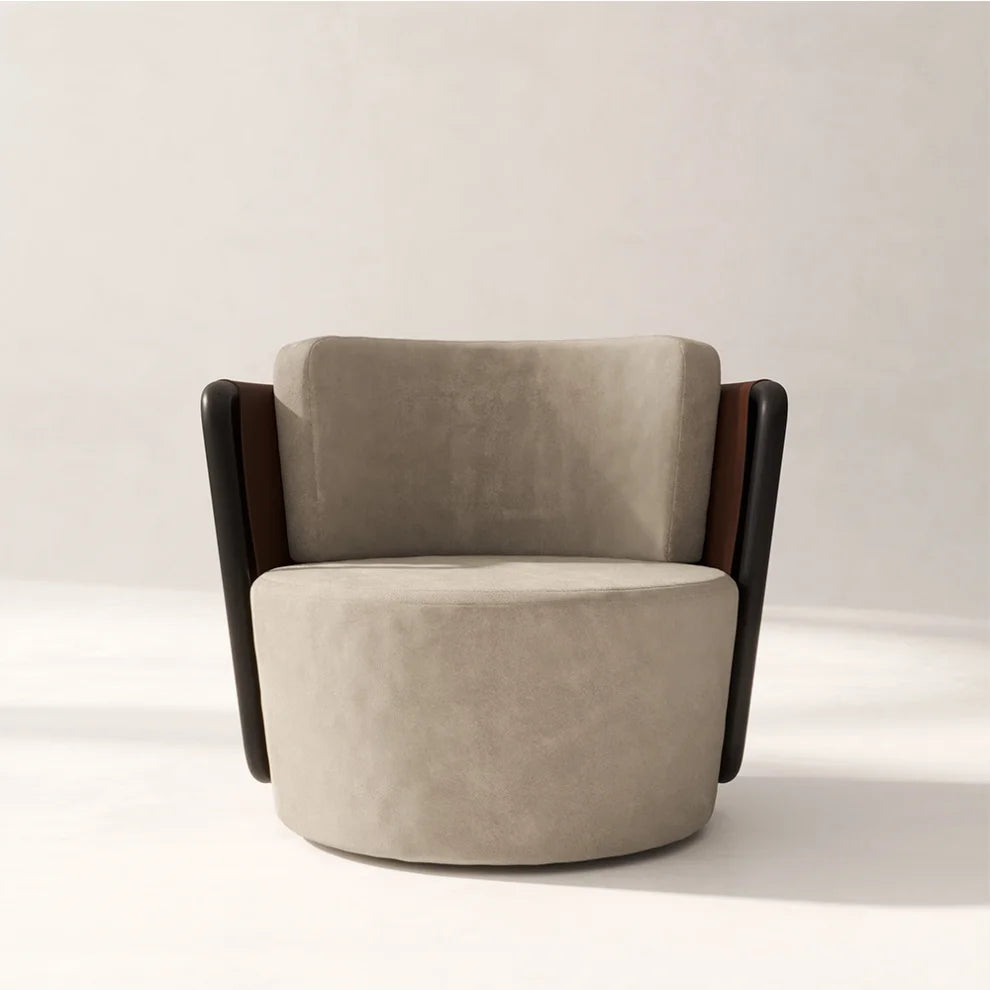 Pera Bergere Chair - Wood, Faux Leather, Linen