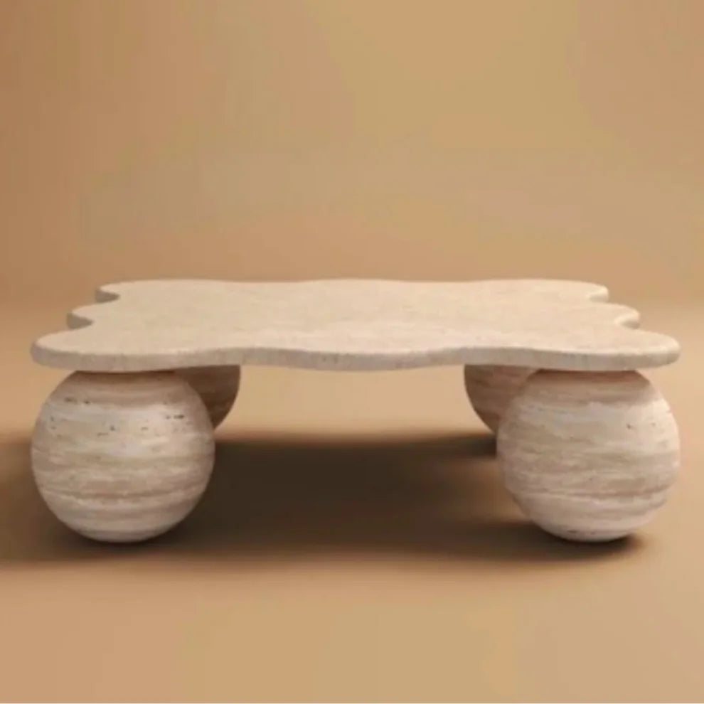 Wave Travertine Coffee Table With 4 Ball Legs