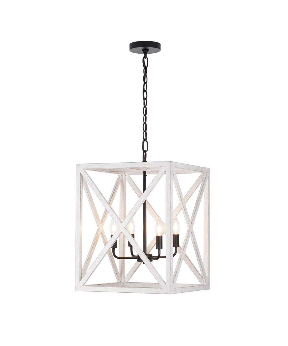 Alsy 16"W 4-Light Distressed White Caged Large Pendant Chandelier Ligh