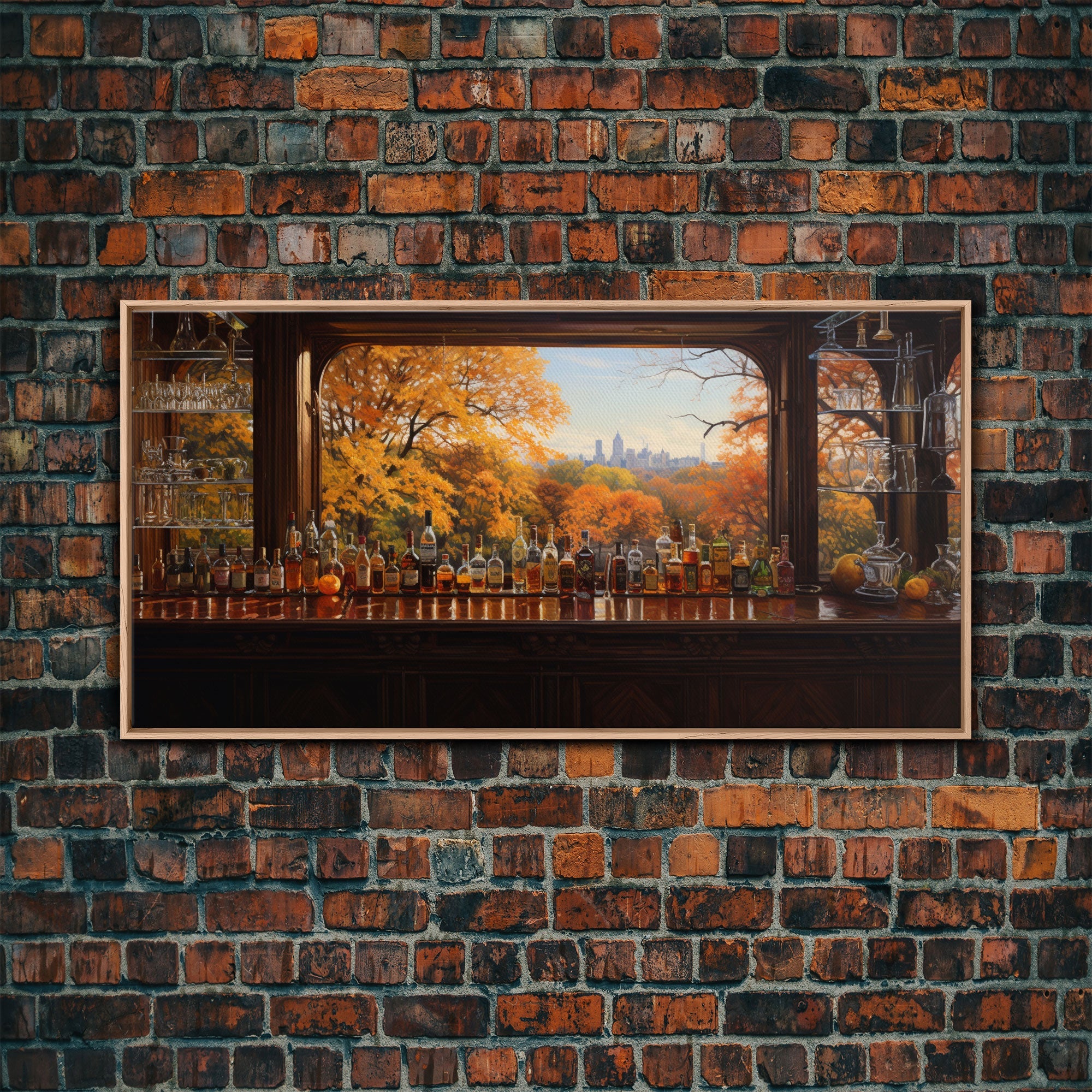 Fall Bar Decor Framed Canvas Print, Oil Painting Of A Vintage Tavern I