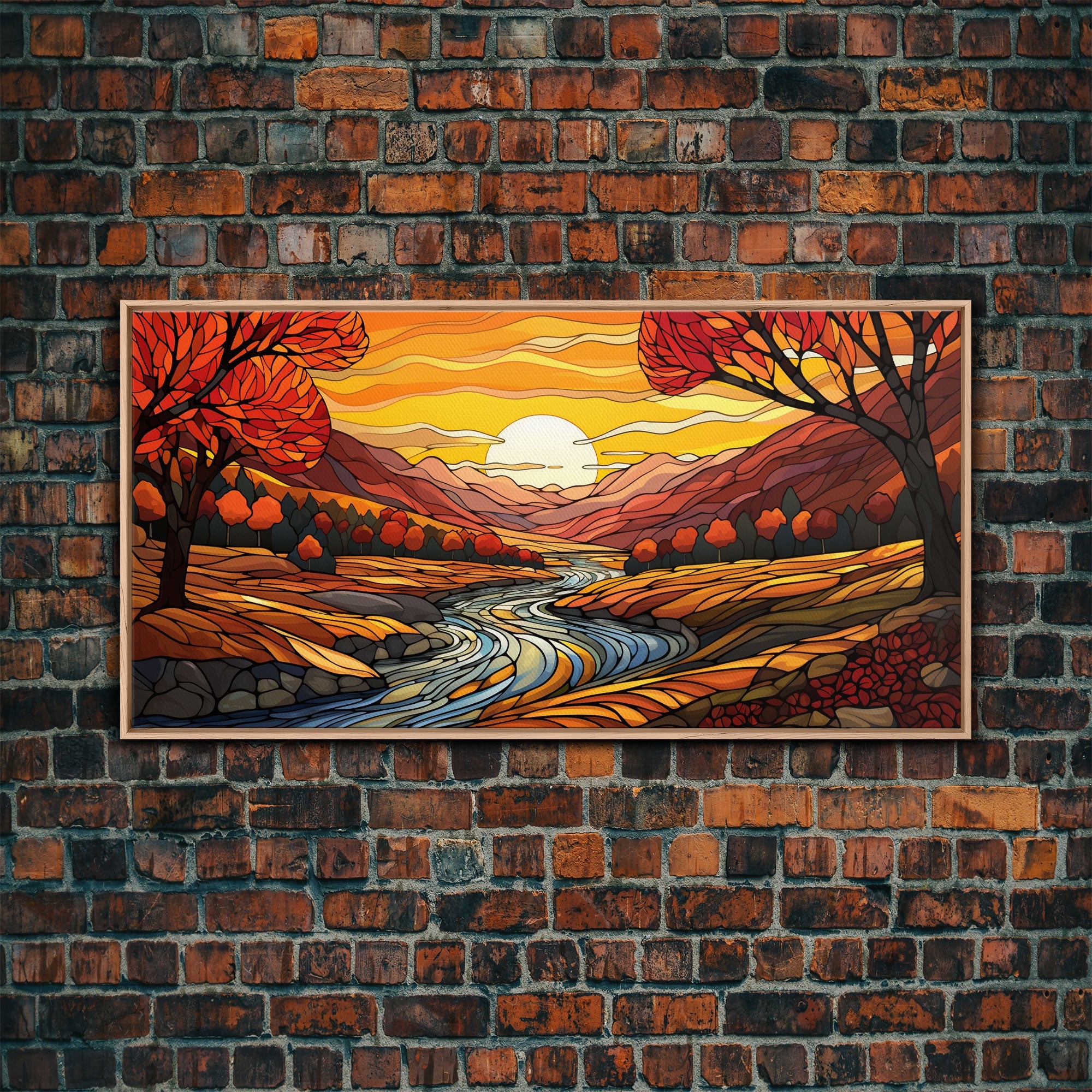 Fall Wall Art, Abstract Wall Print, Sunset Art, River Art, Canvas Prin