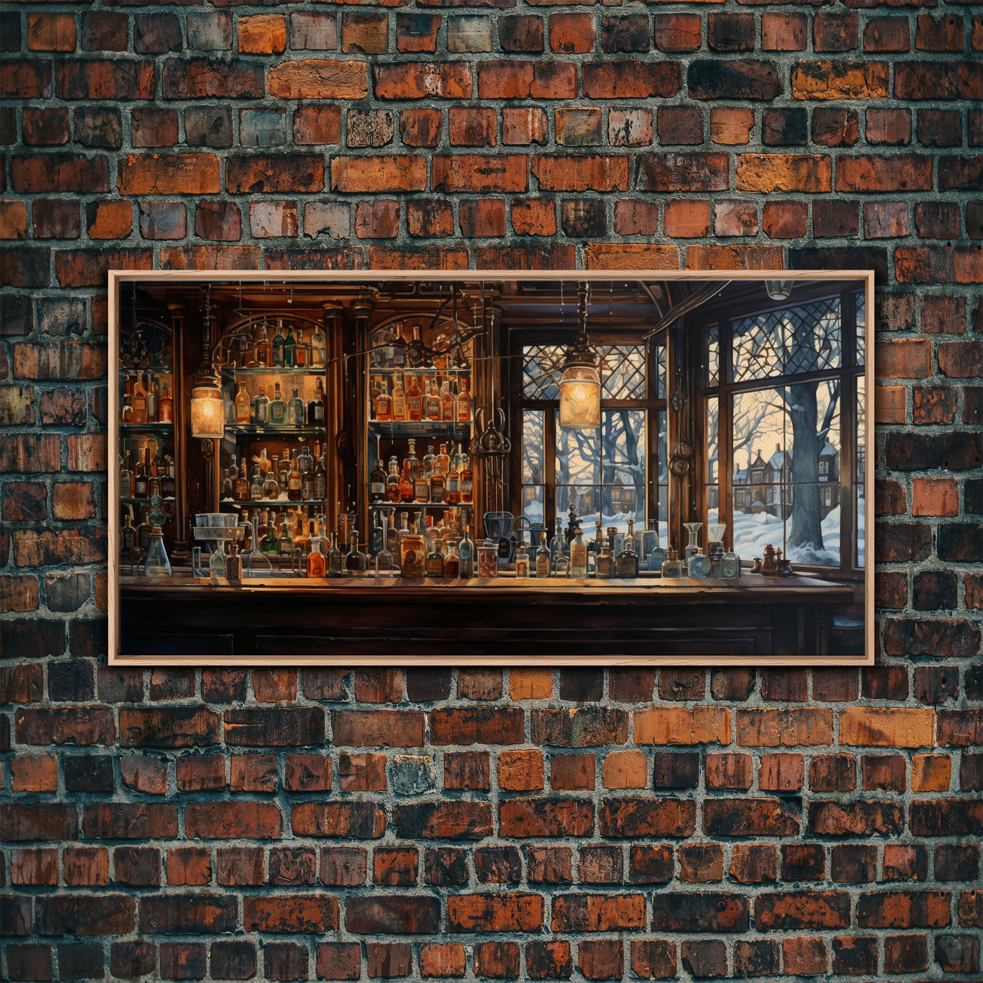 Tavern Wall Art, Bar Art, Winter Art, Canvas Print, Wall Hanging, Pano