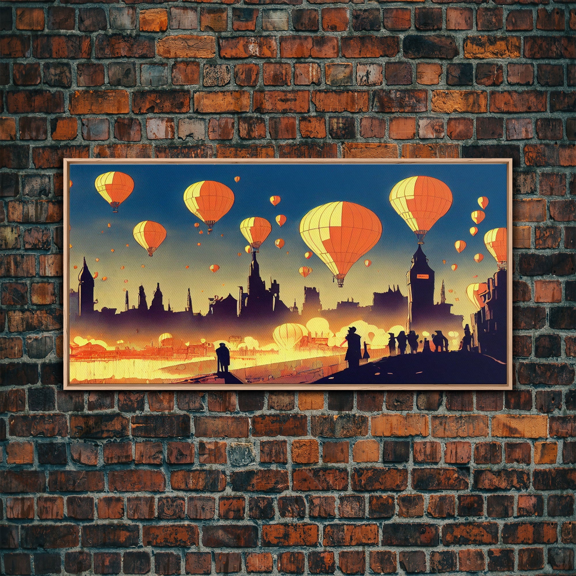 Flight of the balloons, hot air balloon armada, framed canvas print, r