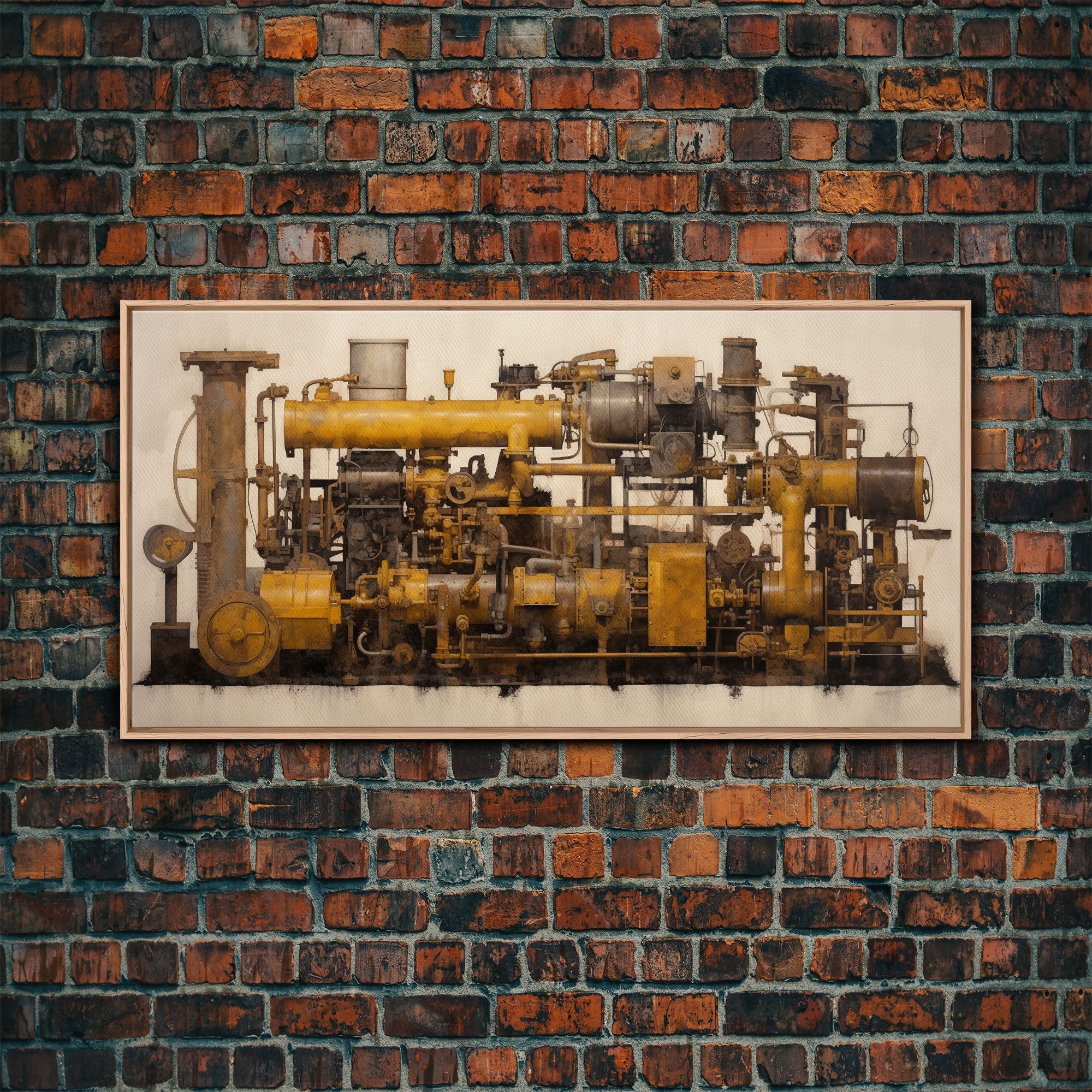 Watercolor Water Pipes Wall Decor, Yellow Pipes Wall Art, Steampunk Ar