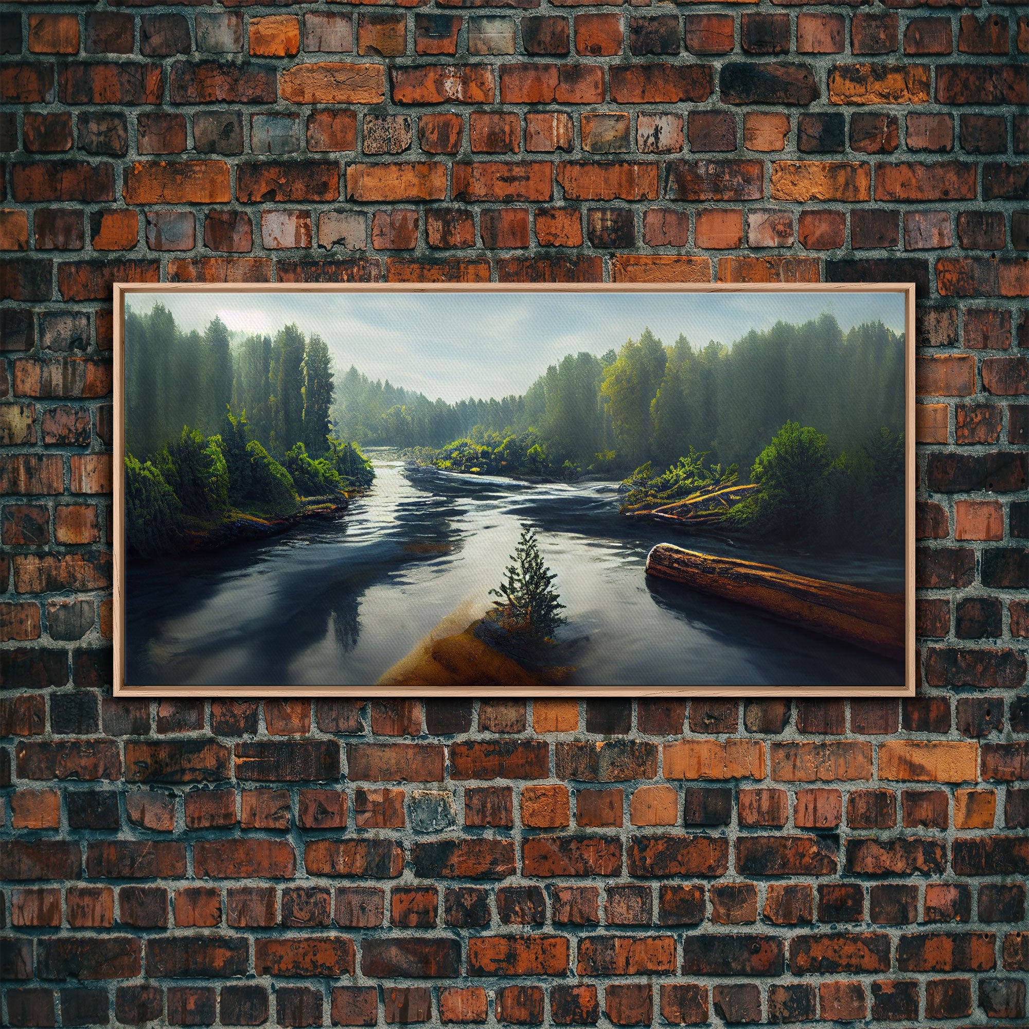 Flowing River wall decor, ready to hang canvas print wall art, blue ri