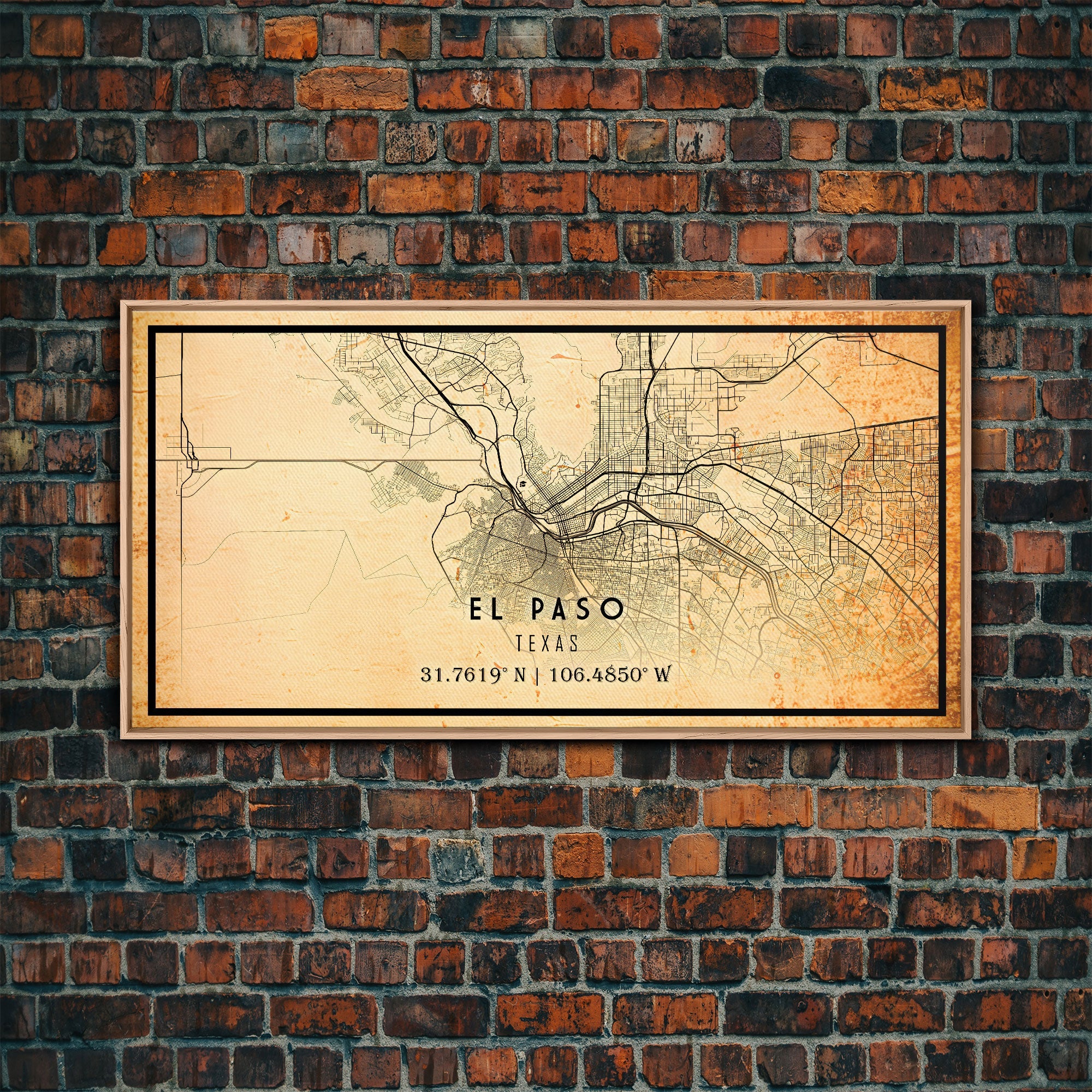 El Paso Texas Vintage Map Print, El Paso Map, Texas Map Art, El Paso C