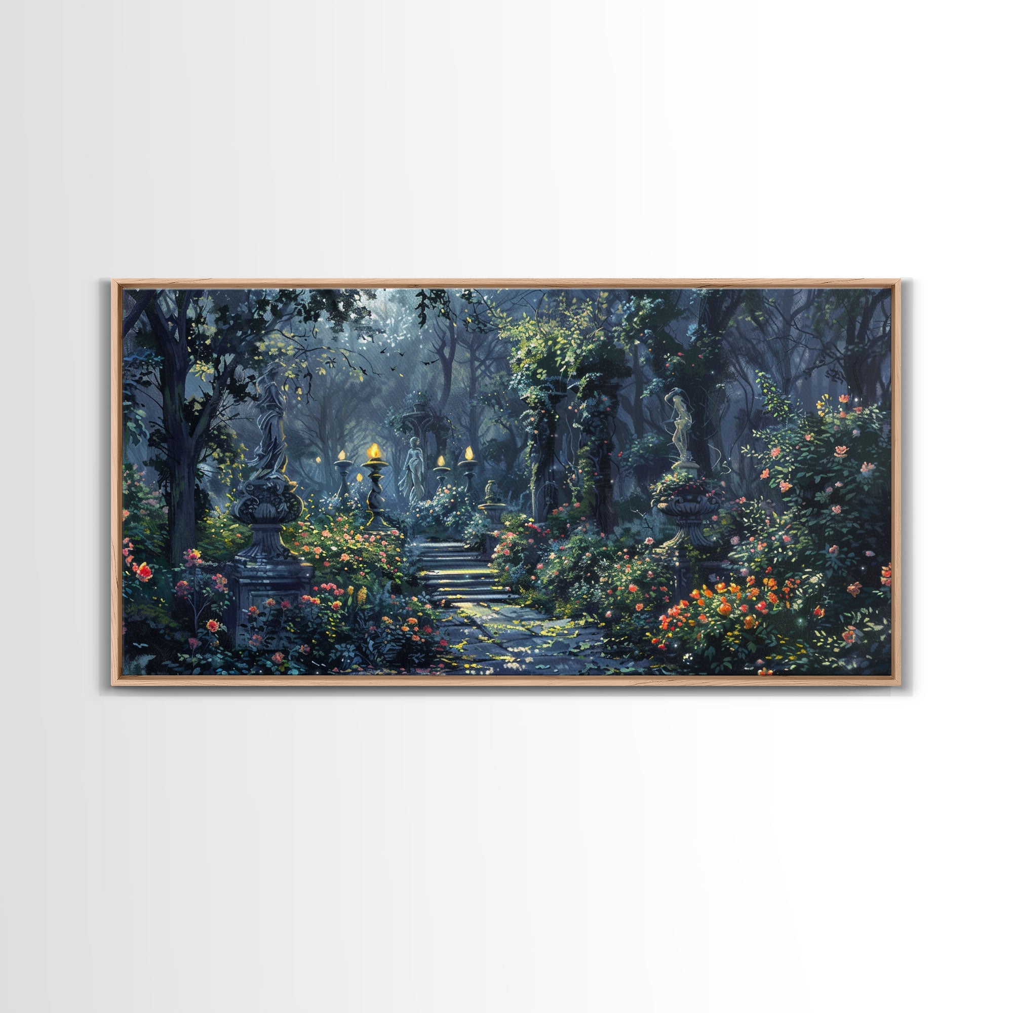 Creepy Victorian Hedge Maze, Haunted Cemetary Framed Canvas Print, Spo