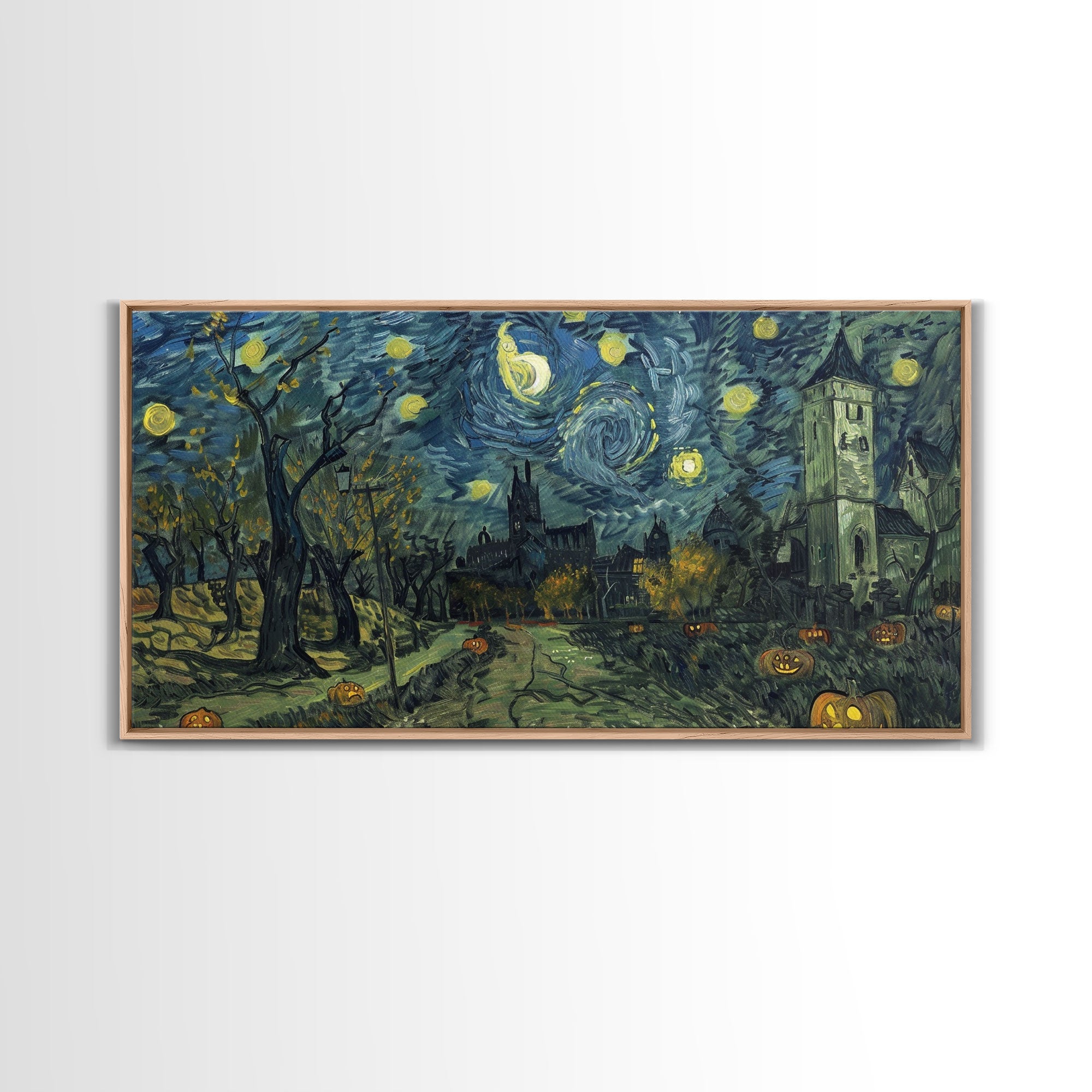 Haunted Halloween Cemetary, Starry Night Inspired Halloween Decor, Fra