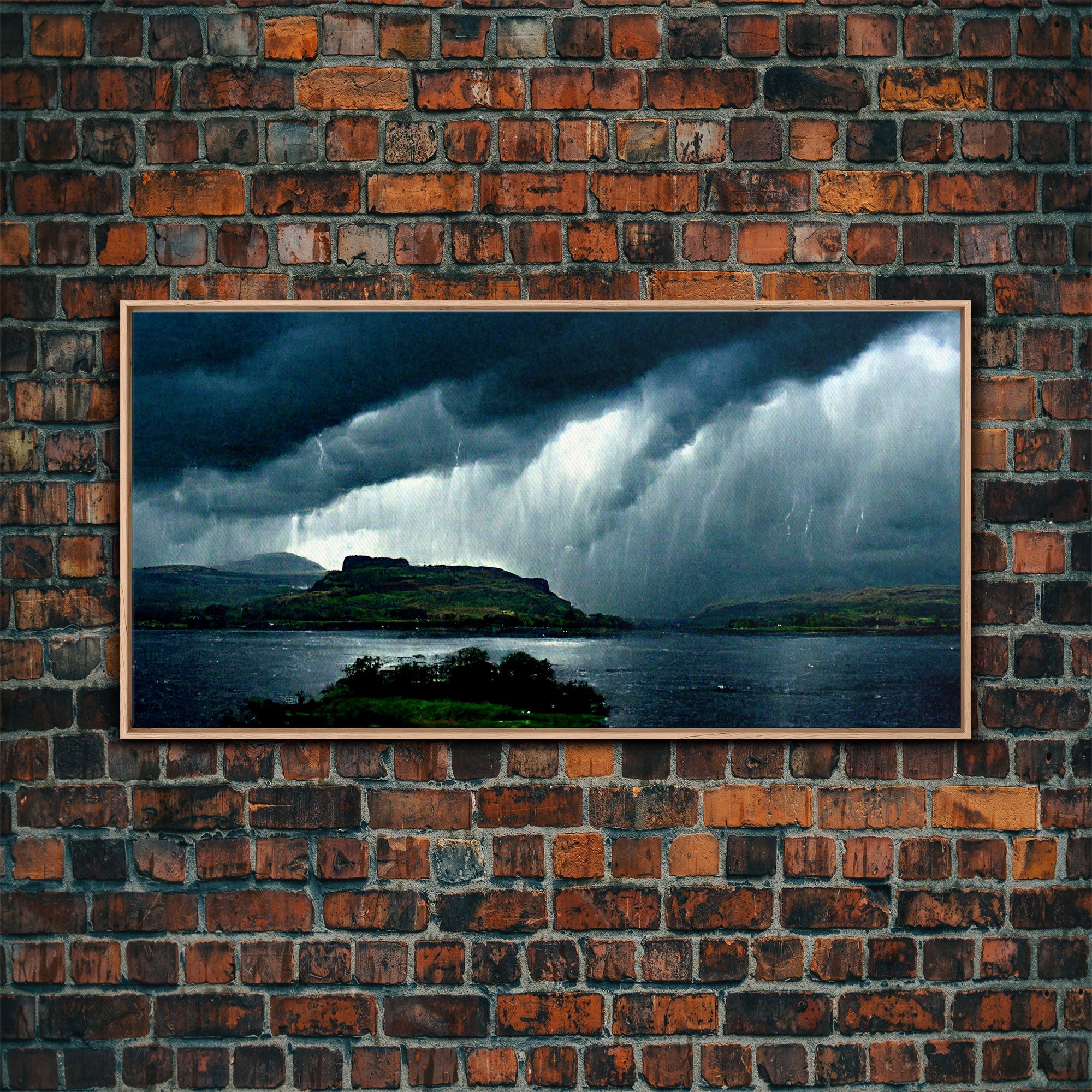 Foggy night rainstorm over the lake canvas print, nature and landscape