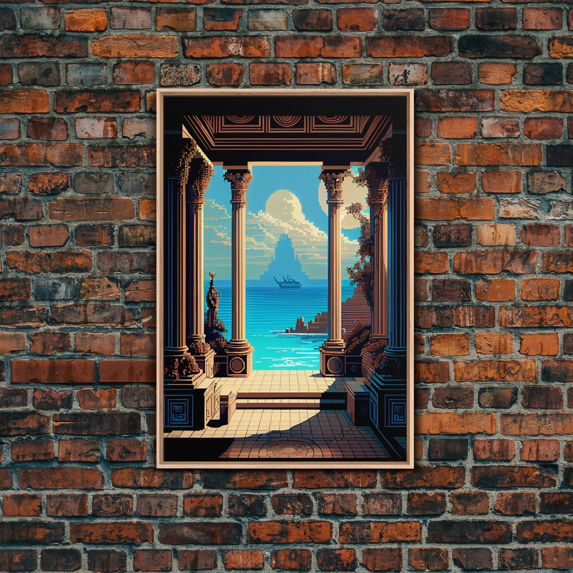 Retro Style Videogame Art, Pixel Roman Architecture Art, 8 bit art, fr