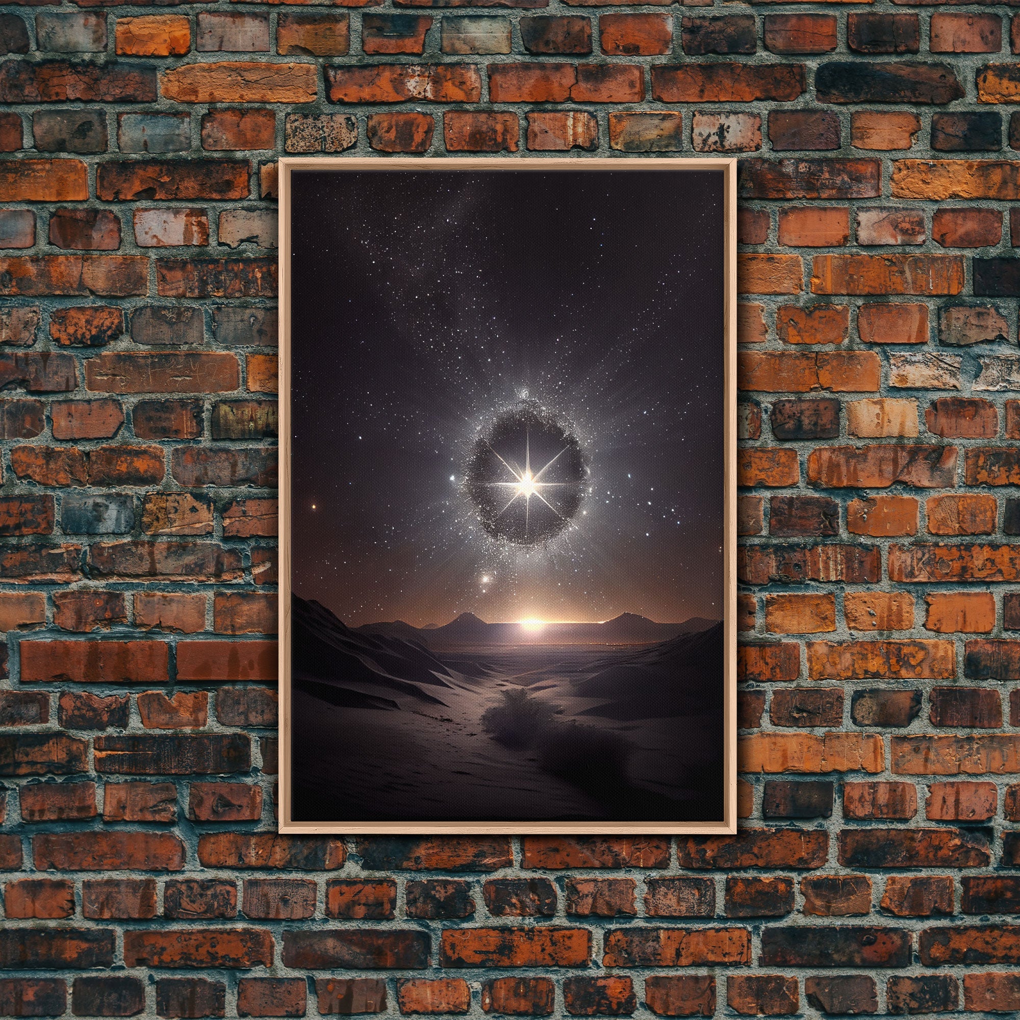 The North star over the Sahara, starry night sky art, framed canvas pr