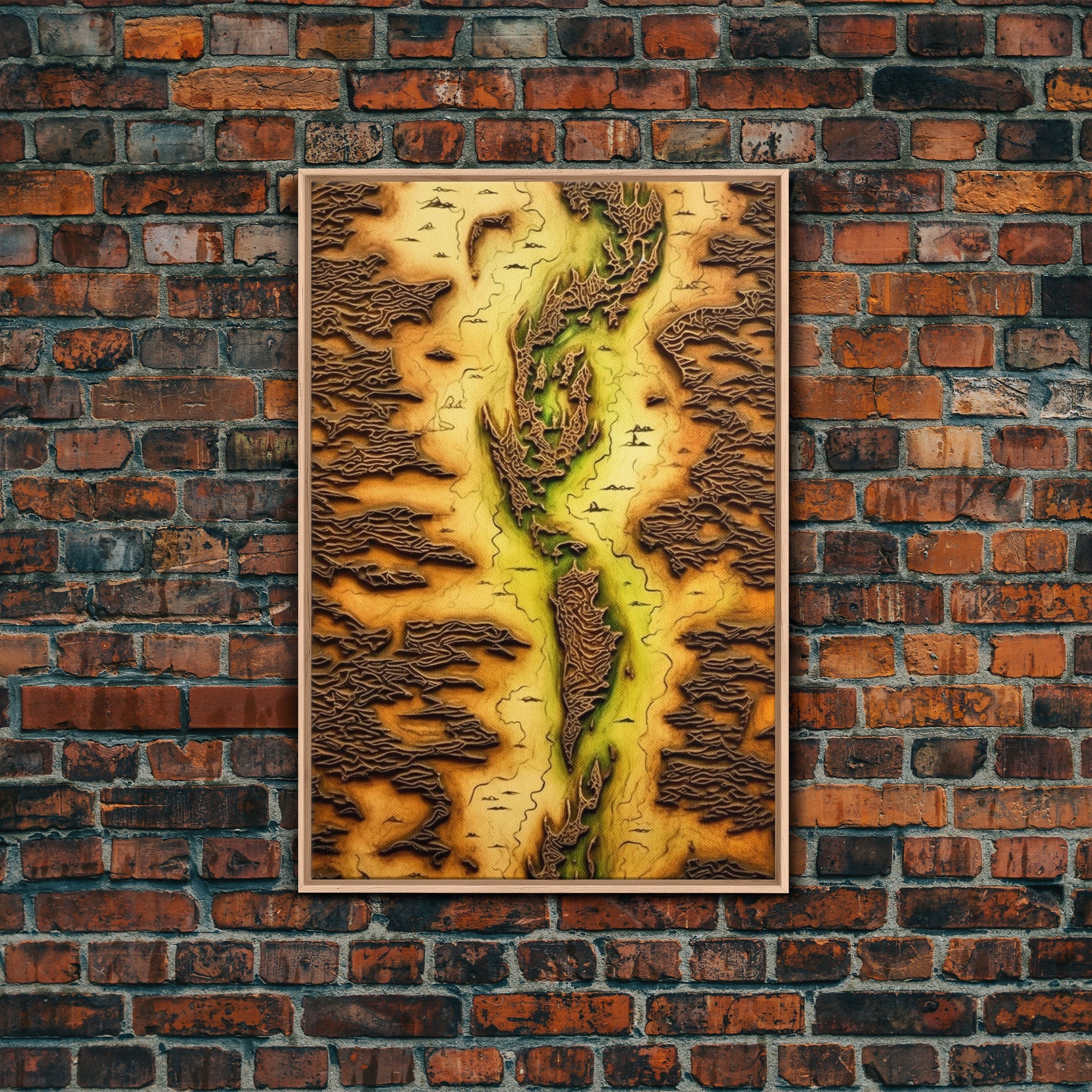 Abstract Wall Decor, Yellow Abstract Art, Geography Wall Art, Map Wall