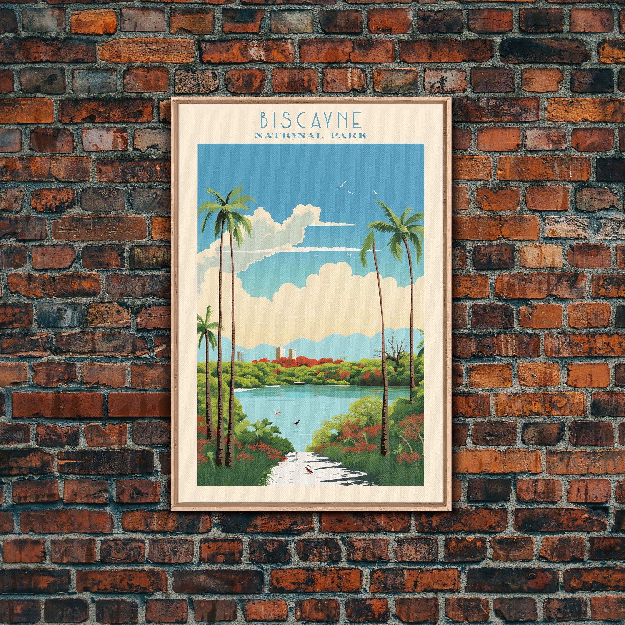 Biscayne National Park, Framed Wall Art Canvas Print, Travel Poster, F