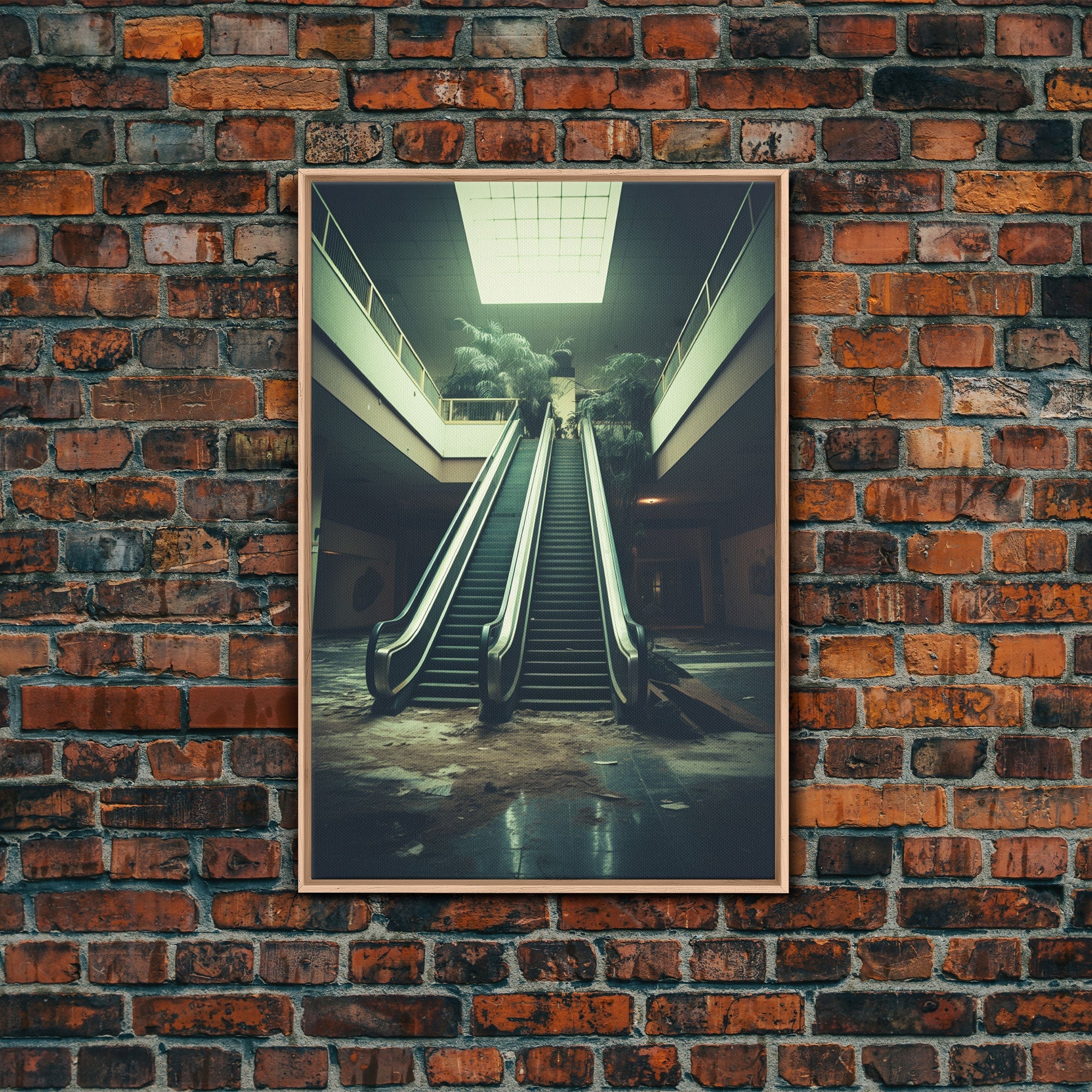 Escalator, Abandoned Building, Moody Wall Art, Horror Art Print, Canva