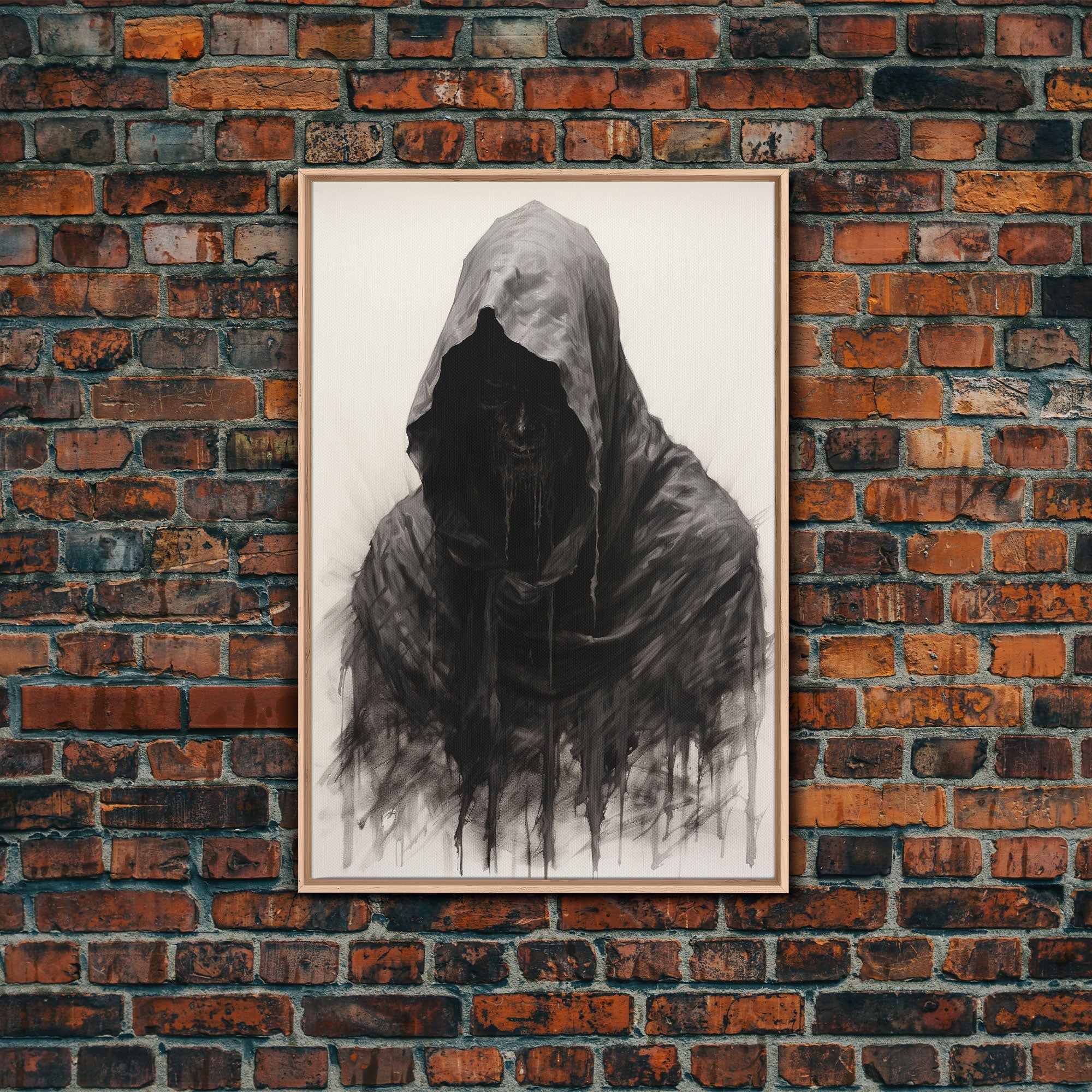 Spooky Halloween Art - Portrait Of The Grim Reaper - Framed Canvas Pri