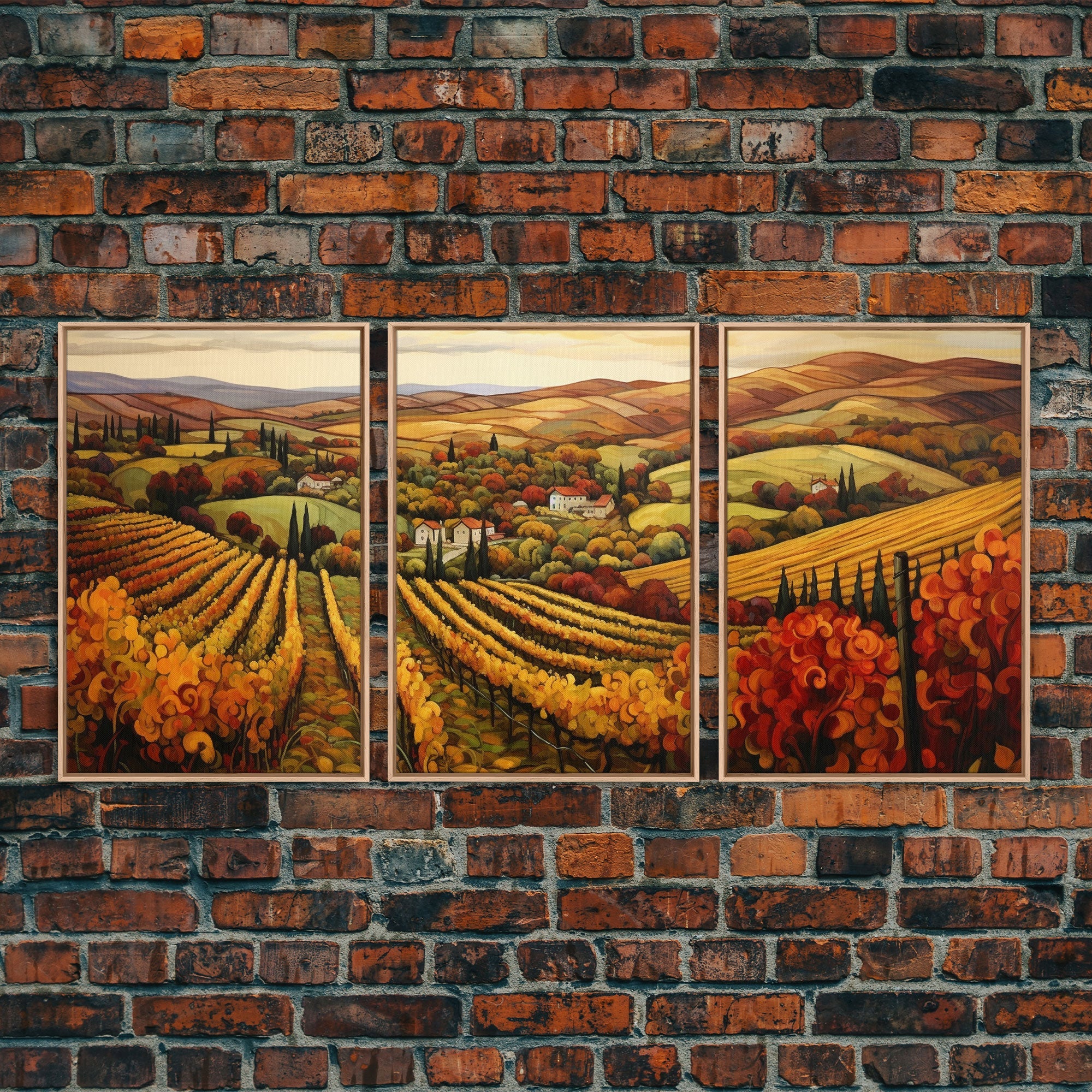 Italian Vineyard Framed Canvas Prints, Minimalist Fall Decor, Fall Cen