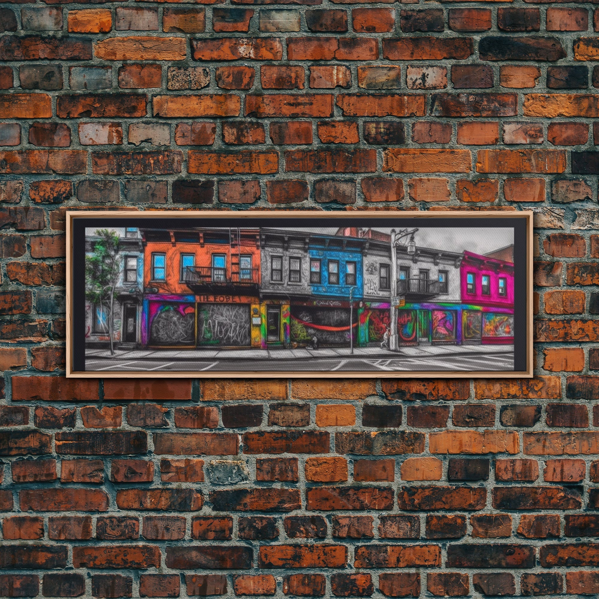Run Down Row Of Buildings Canvas Print, Large Urban Art Print, Graffit