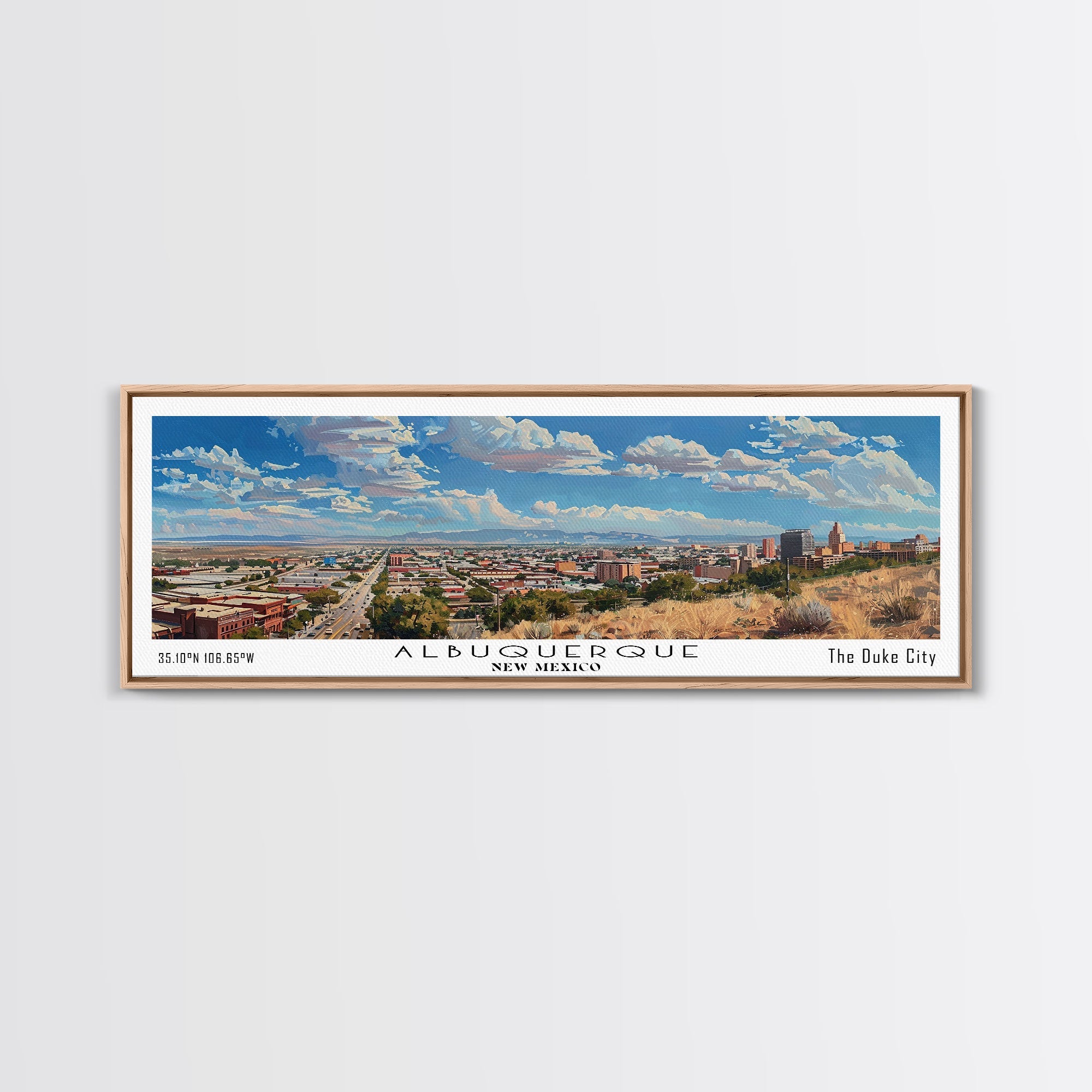 Albuquerque New Mexico Panoramic Painting, Watercolor Framed Canvas Pr