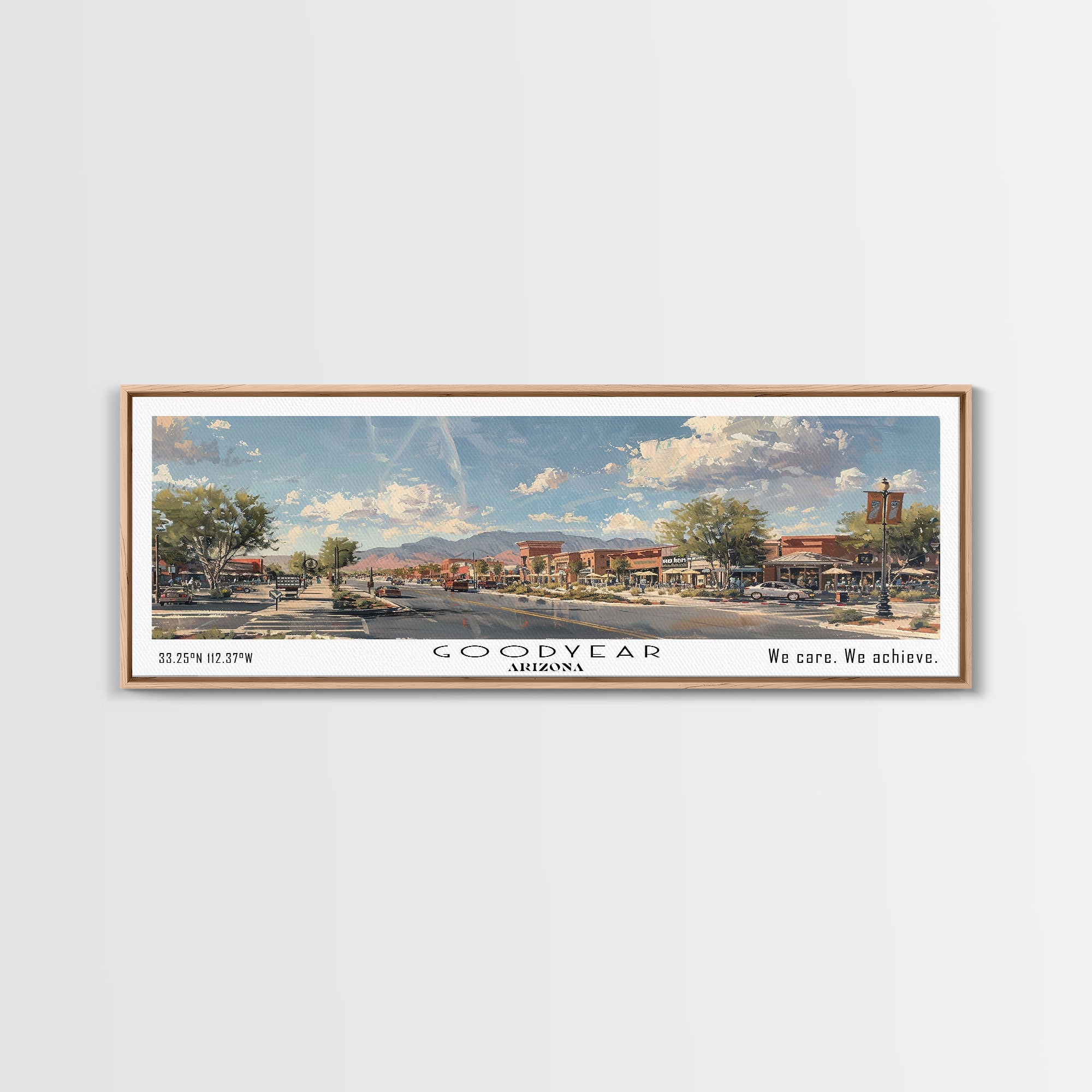 Goodyear Arizona Panoramic Watercolor Painting, Urban Framed Canvas Pr