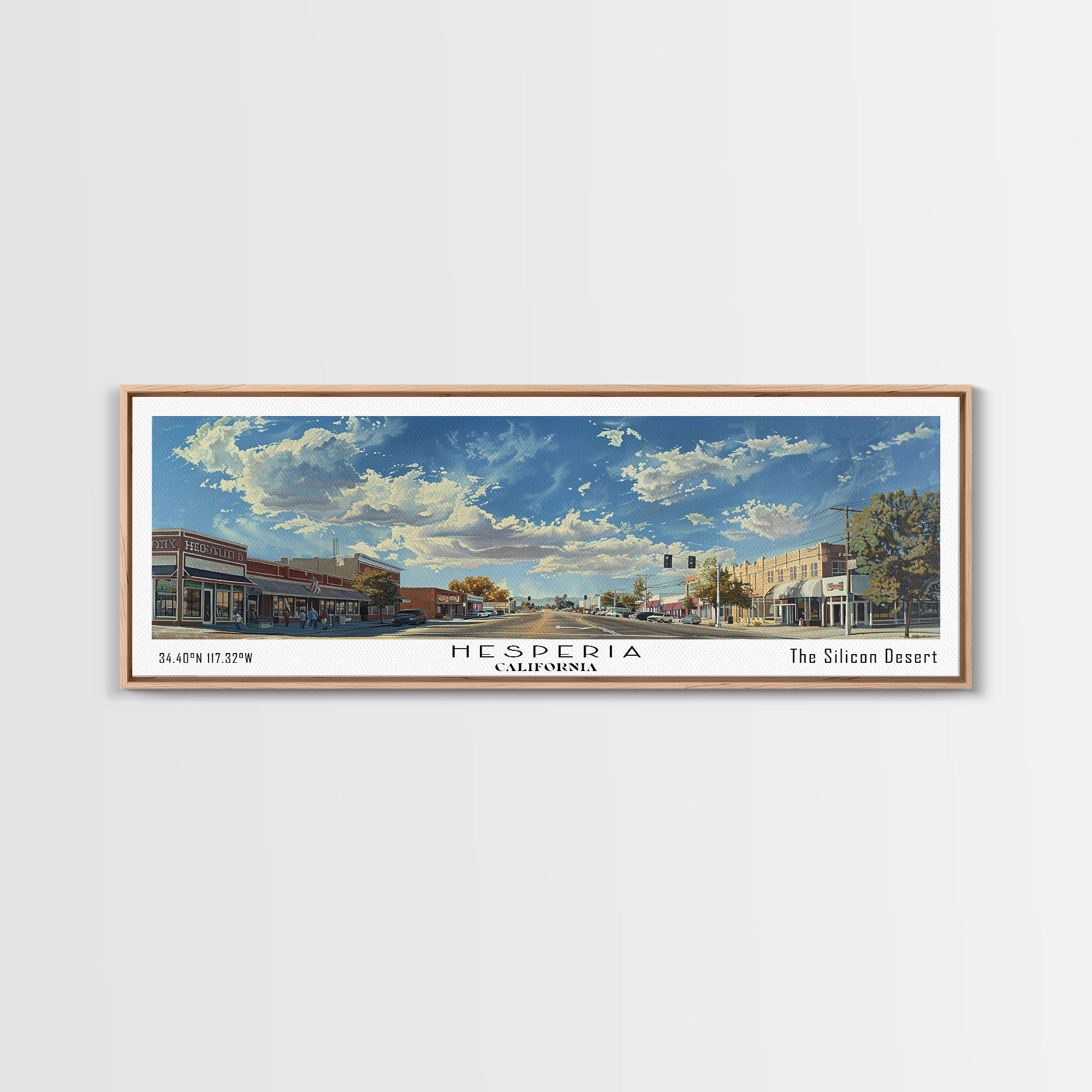 Hesperia California Panoramic Watercolor Painting Urban Framed Canvas