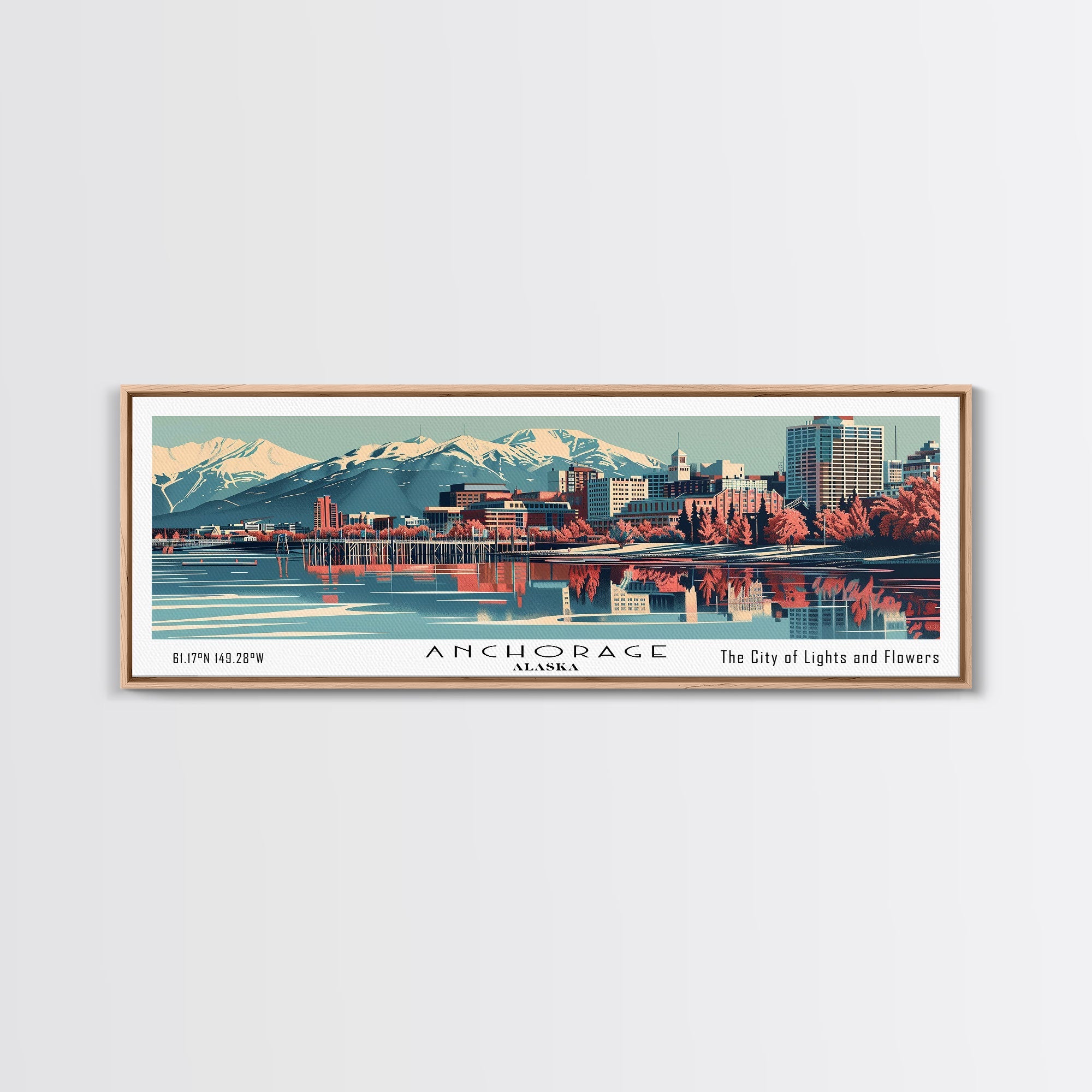 Anchorage Alabama Panoramic Painting, Framed Canvas Print, Mid Century