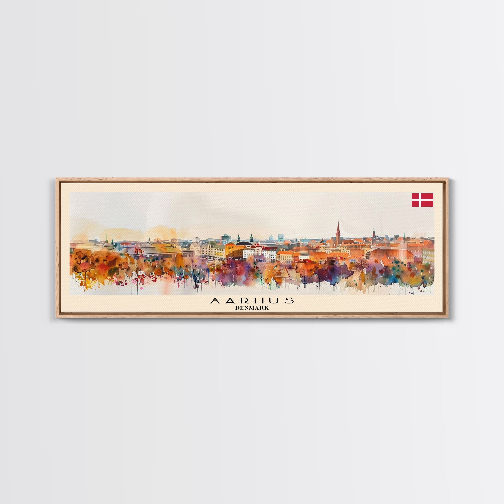 Aarhus Denmark Panoramic Travel Poster, Framed Canvas Print or Metal W