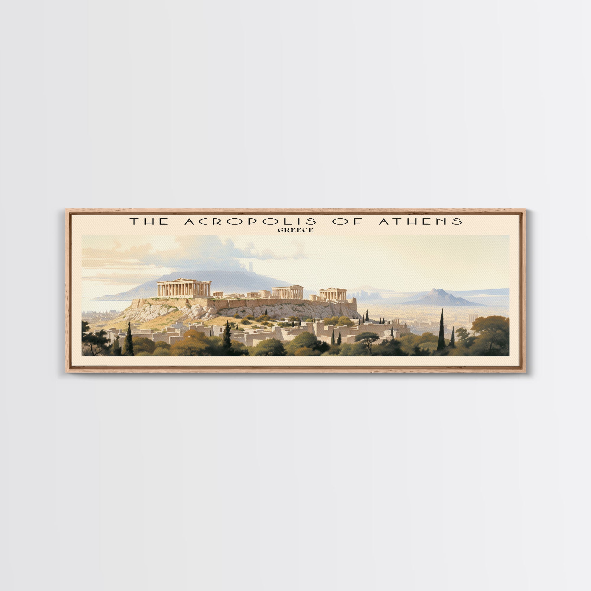 The Acropolis of Athens Retro Style Travel Poster - Framed Canvas Prin