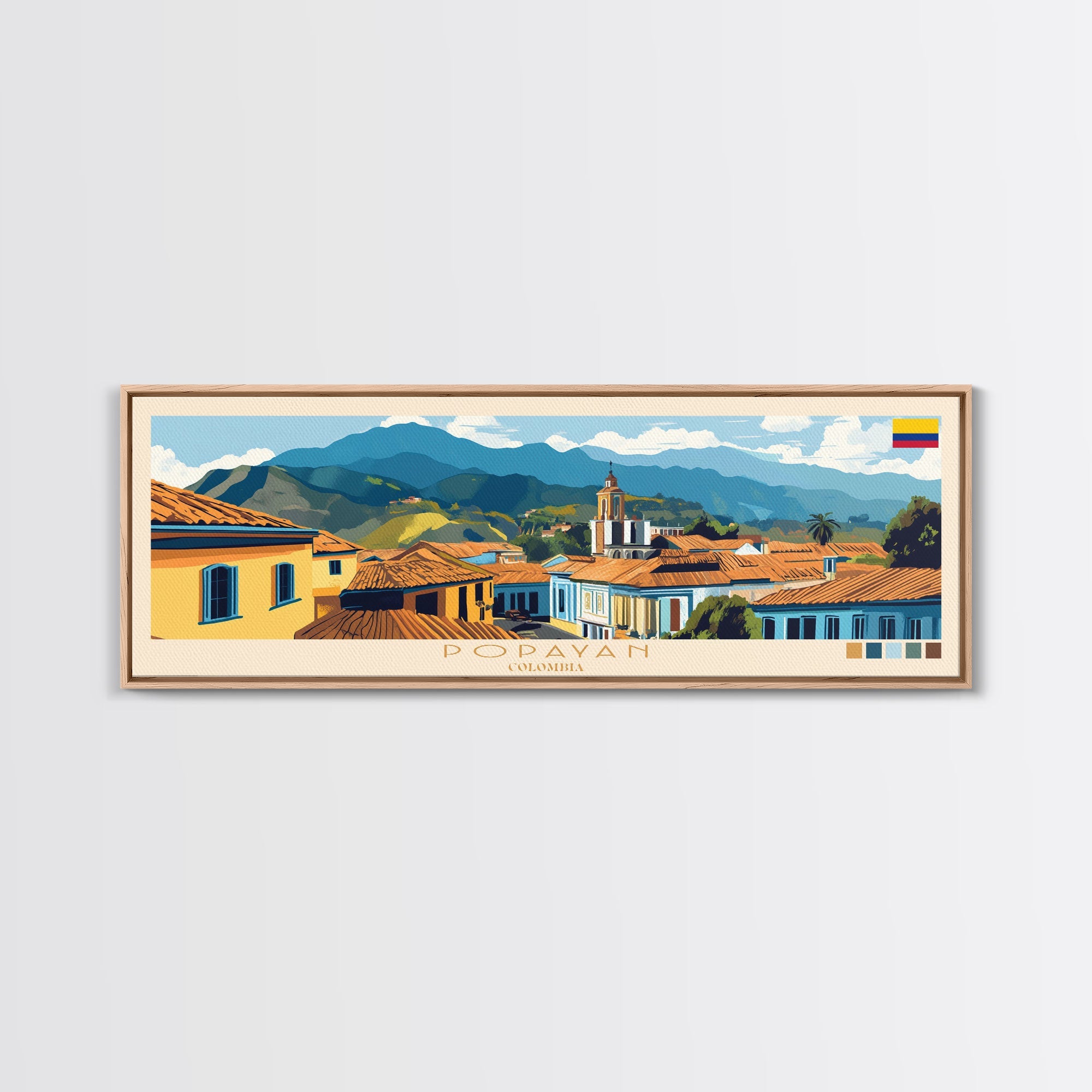 Popayan, Colombia Panoramic Travel Poster Canvas Print, Popayan, Colom