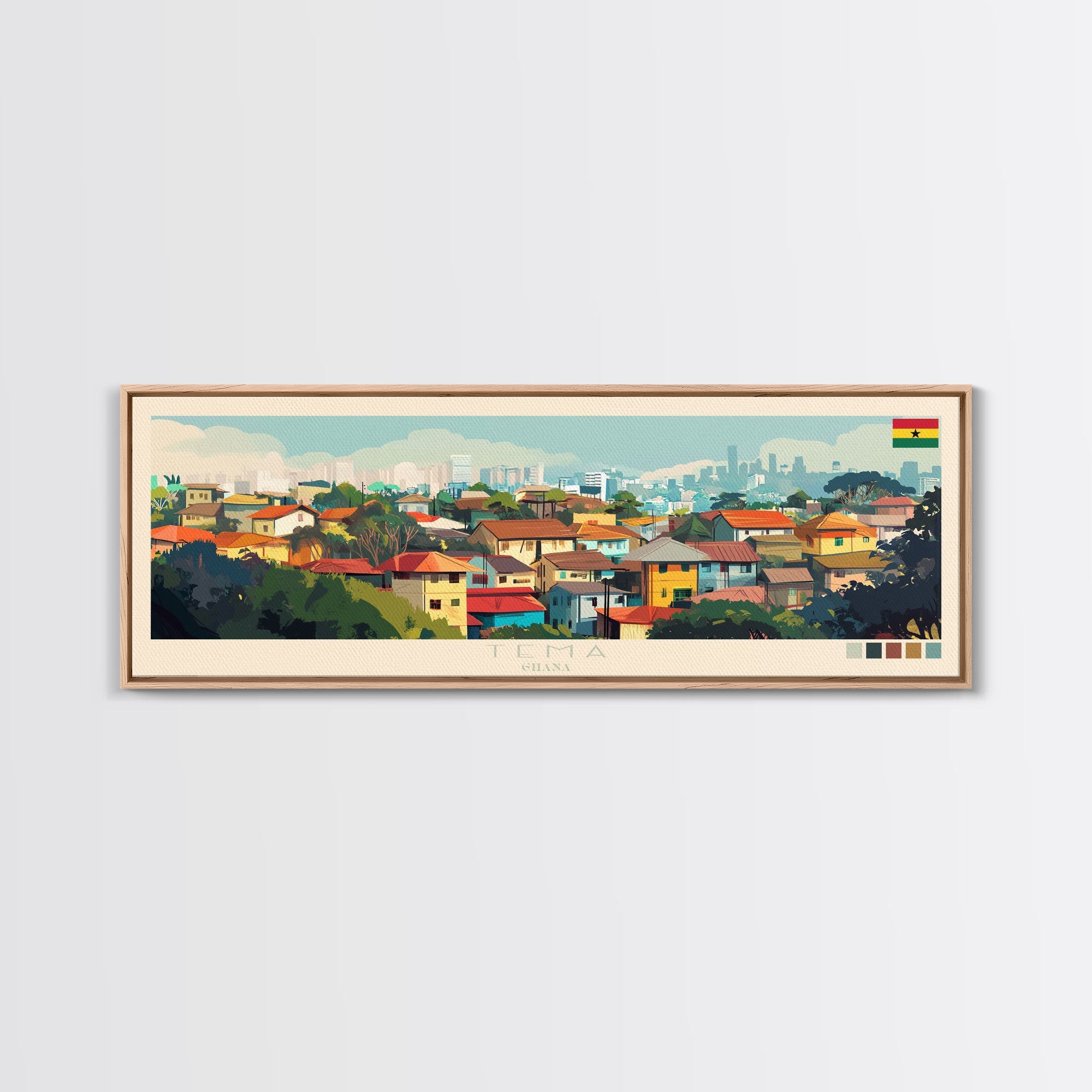 Tema, Ghana Panoramic Travel Poster Canvas Print, Tema, Ghana Painting