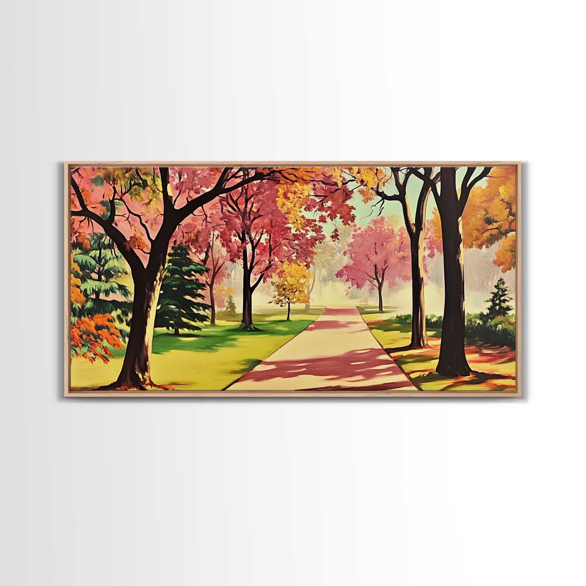 Colorful Autumn Path Canvas Print, Fall Park Scene Wall Art, Modern Fa