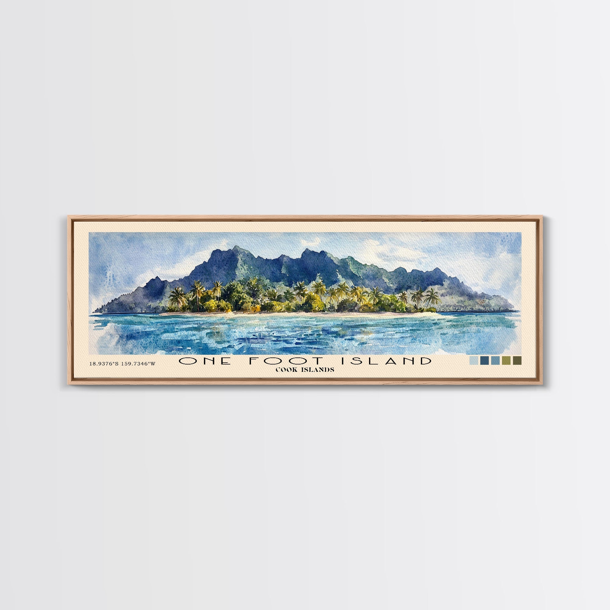 One Foot Island, Cook Islands Watercolor Beach Print, Vacation Gift, C