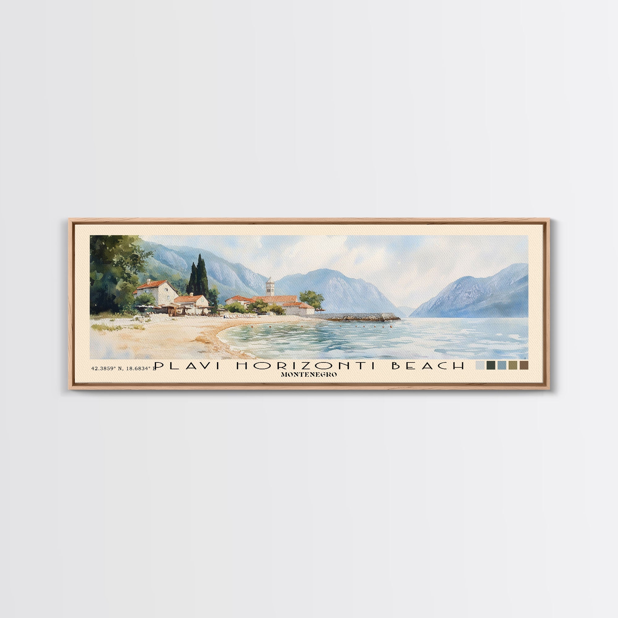 Plavi Horizonti Beach, Montenegro Watercolor Print, Vacation Gift, Mon