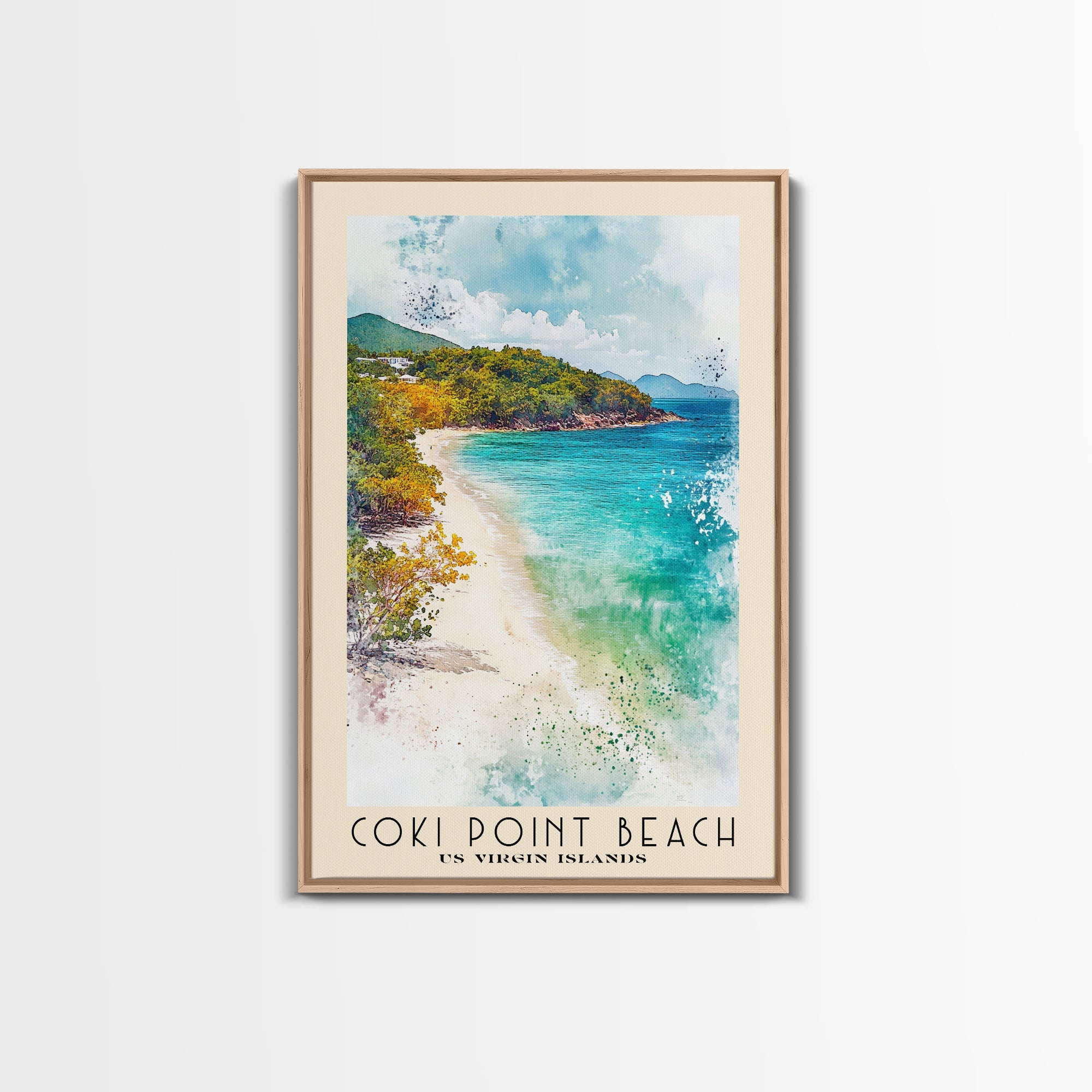 Coki Point Beach, US Virgin islands Watercolor Print, Vacation Gift, U