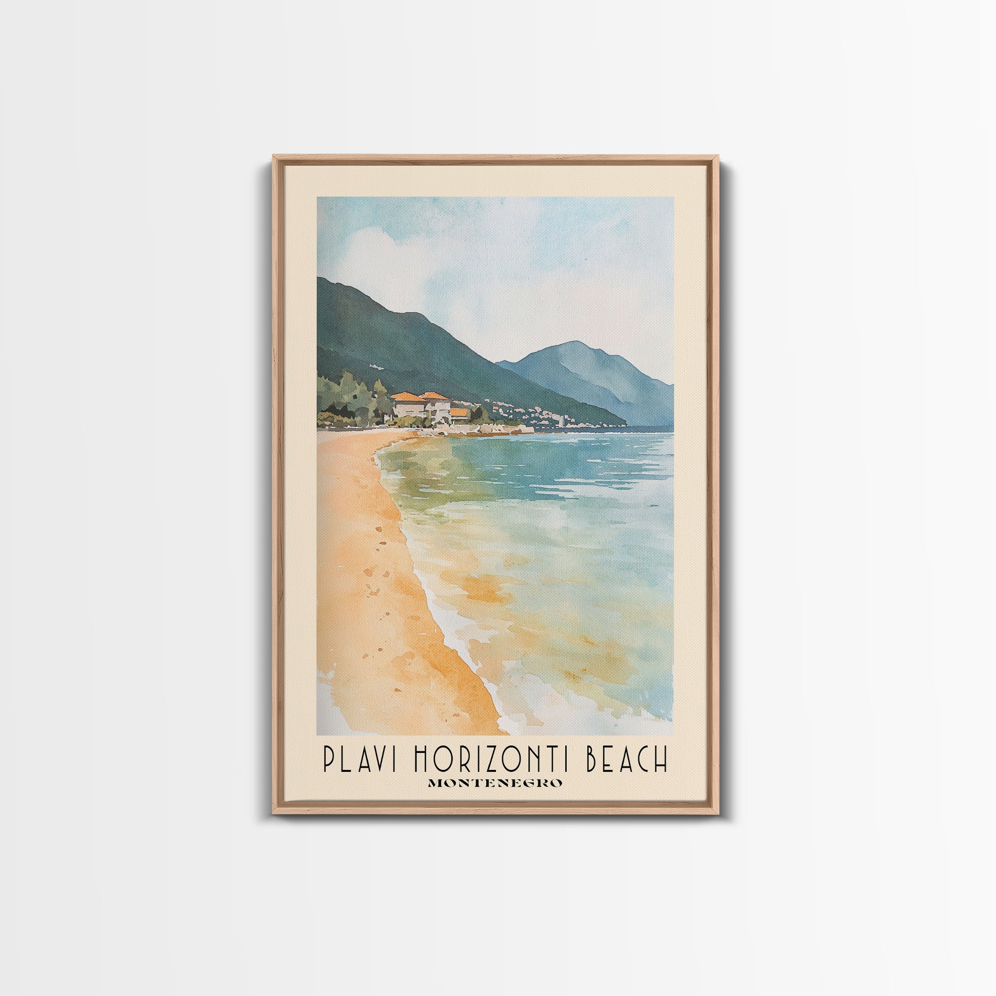 Plavi Horizonti Beach, Montenegro Watercolor Print, Vacation Gift, Mon