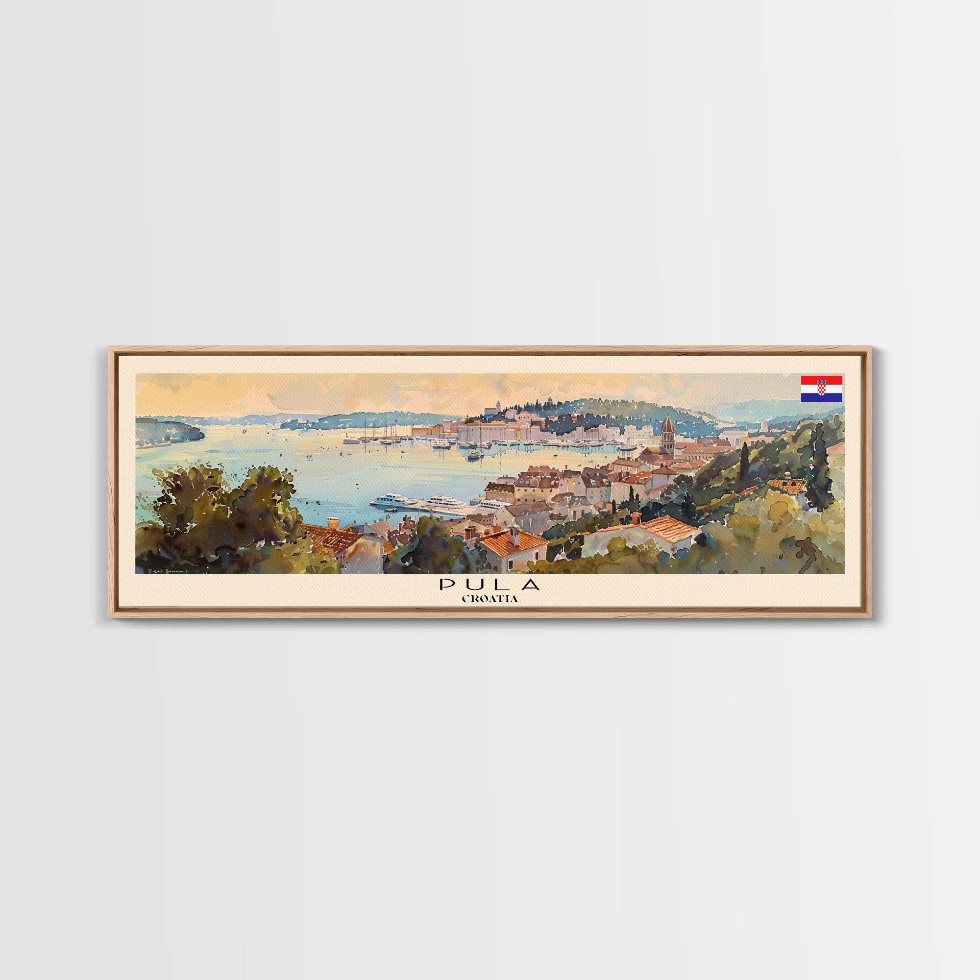 Pula Croatia Panoramic Travel Poster, Framed Canvas Print or Metal Wal