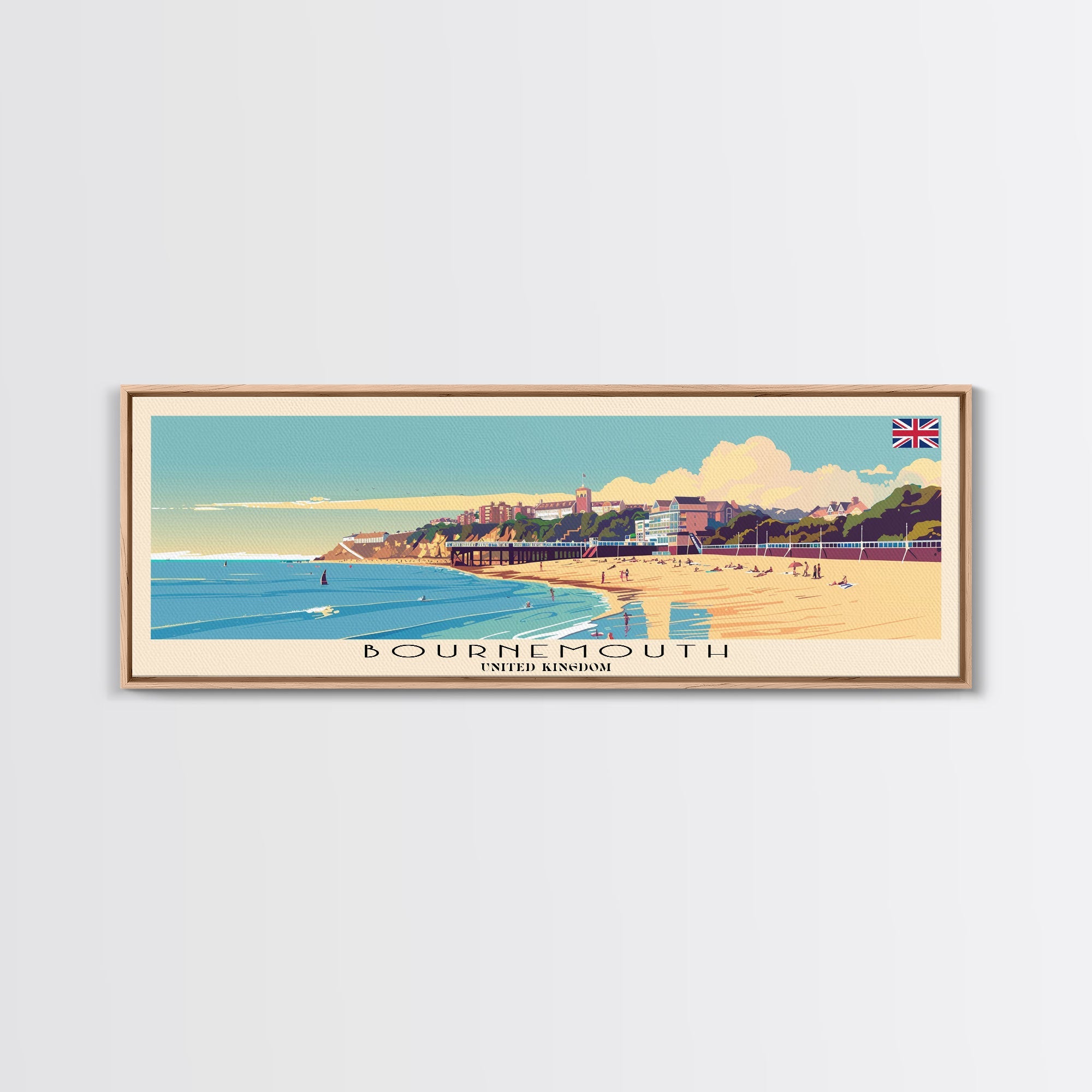 Bournemouth United Kingdom Wall Art, Panoramic Travel Poster, Panorami