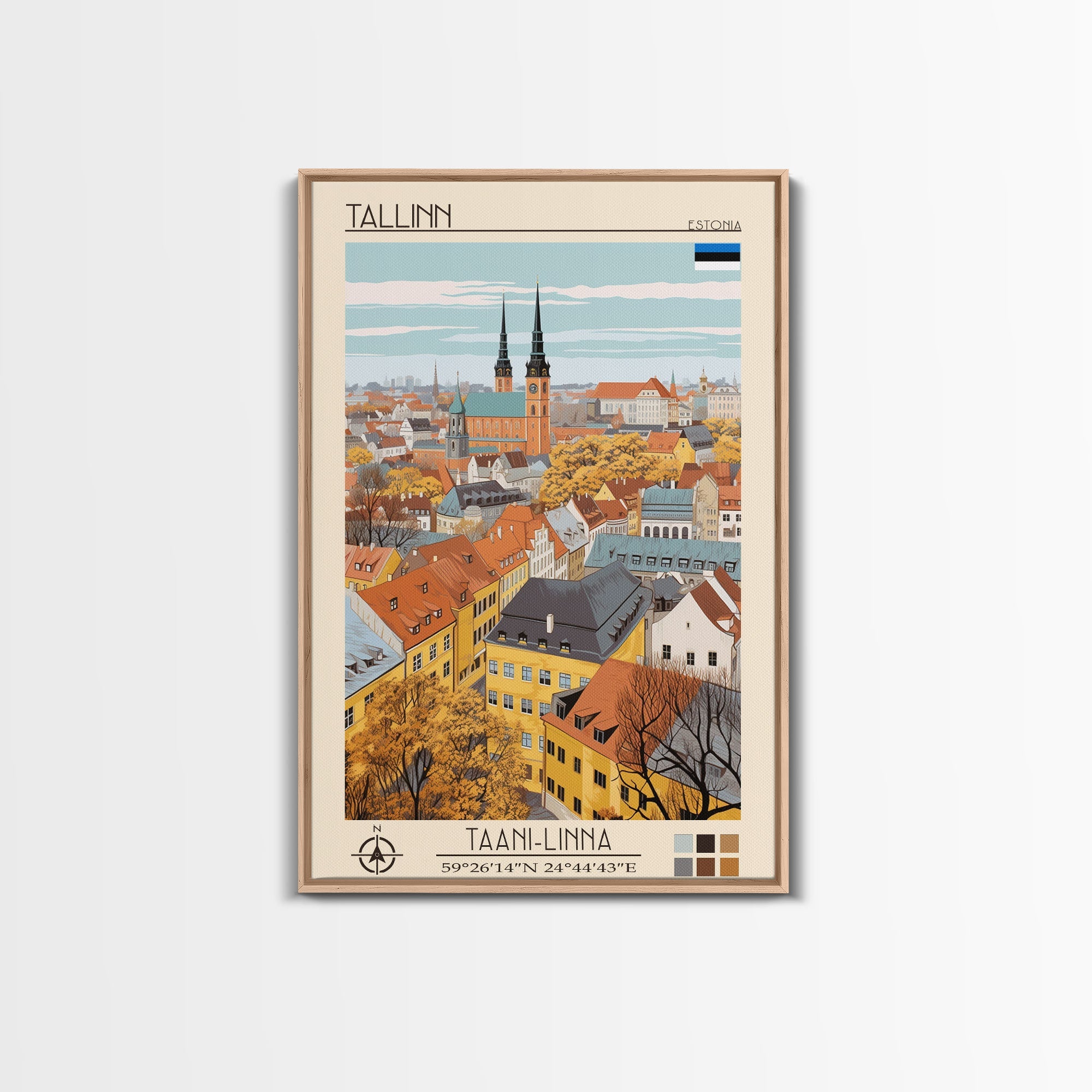 Tallinn Estonia Travel Poster Framed Canvas Print, Midcentury Modern A