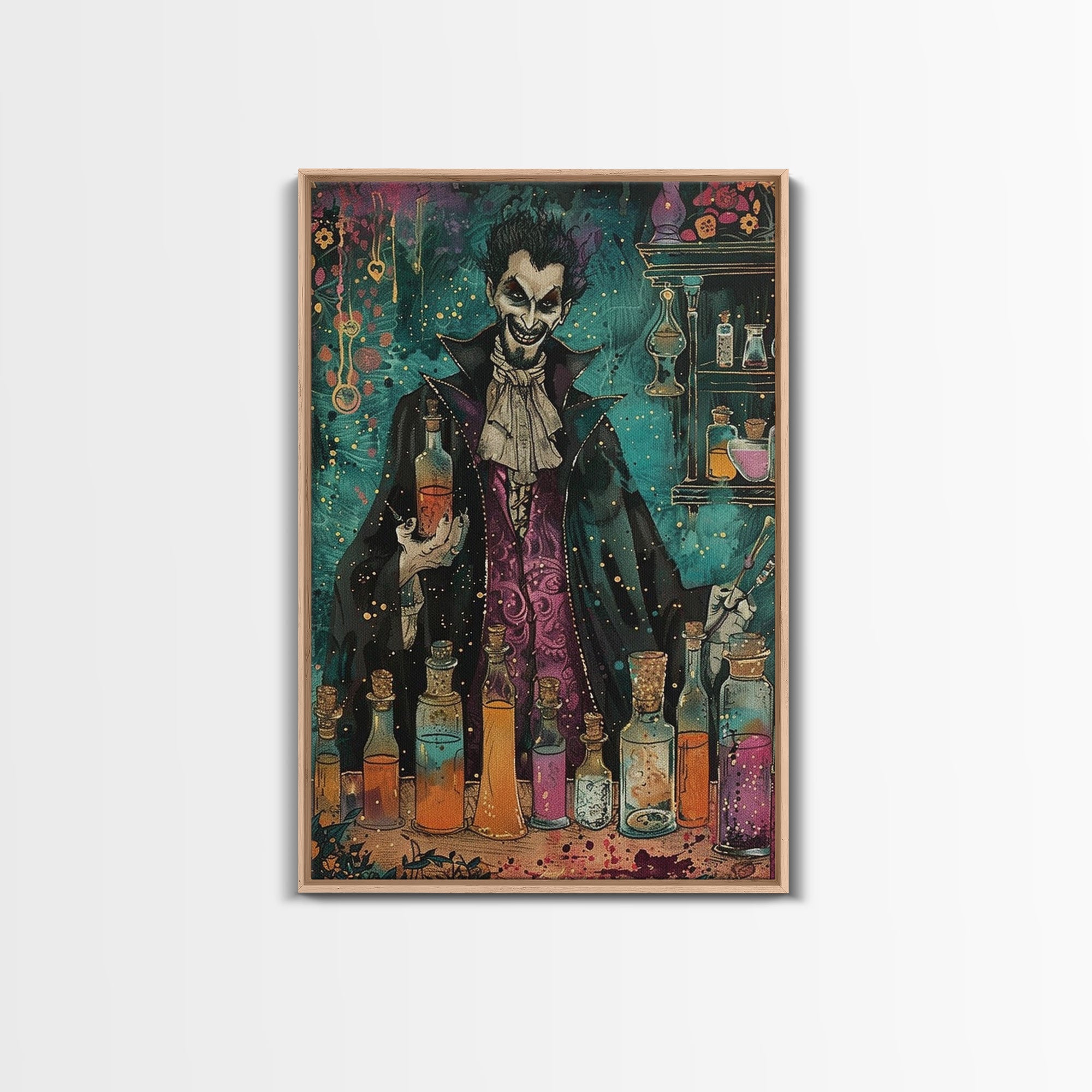Halloween Frightening Werewolf with Burger Framed Canvas Print, Wall A