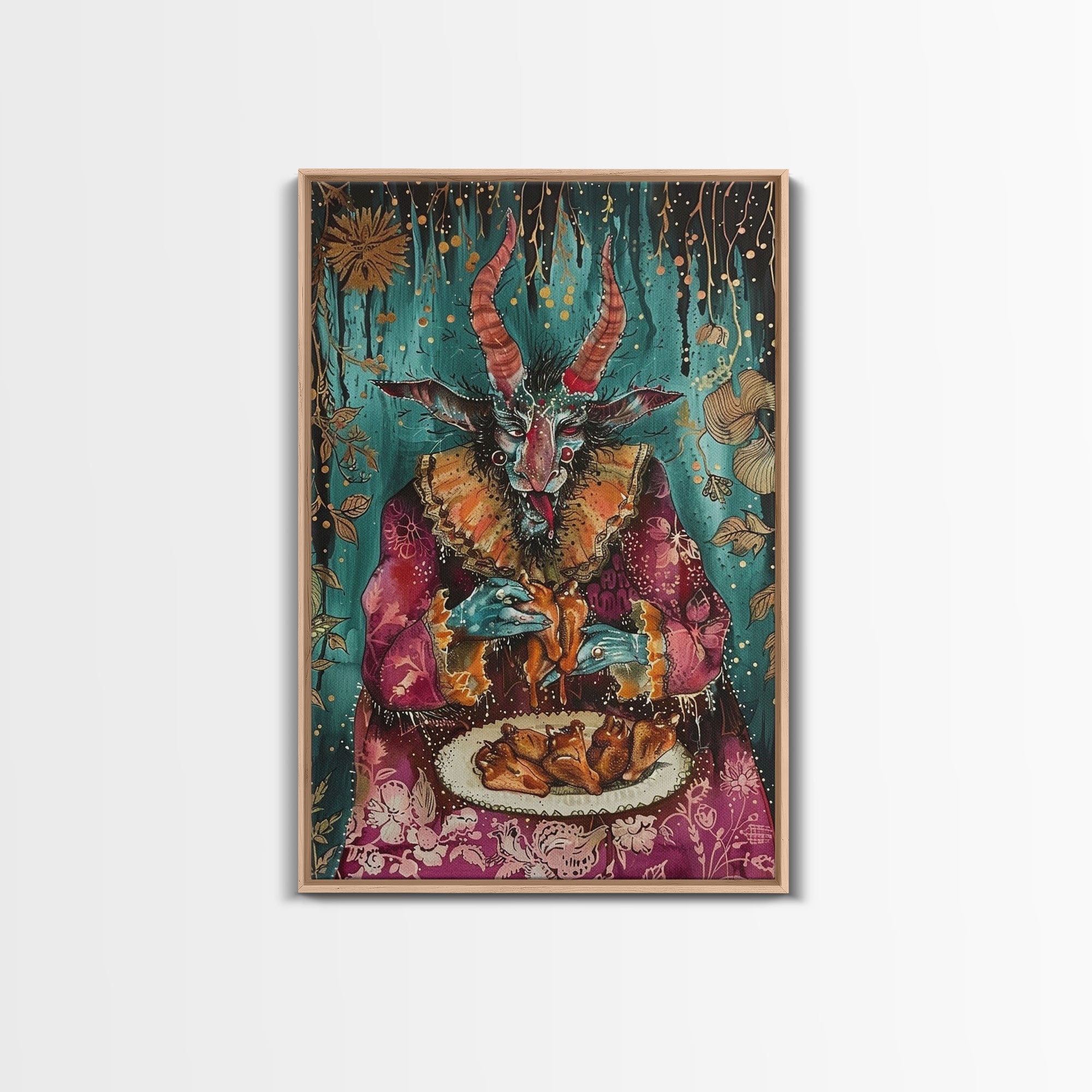 A demon eating some hot wings - hope he didn't sell his soul for them