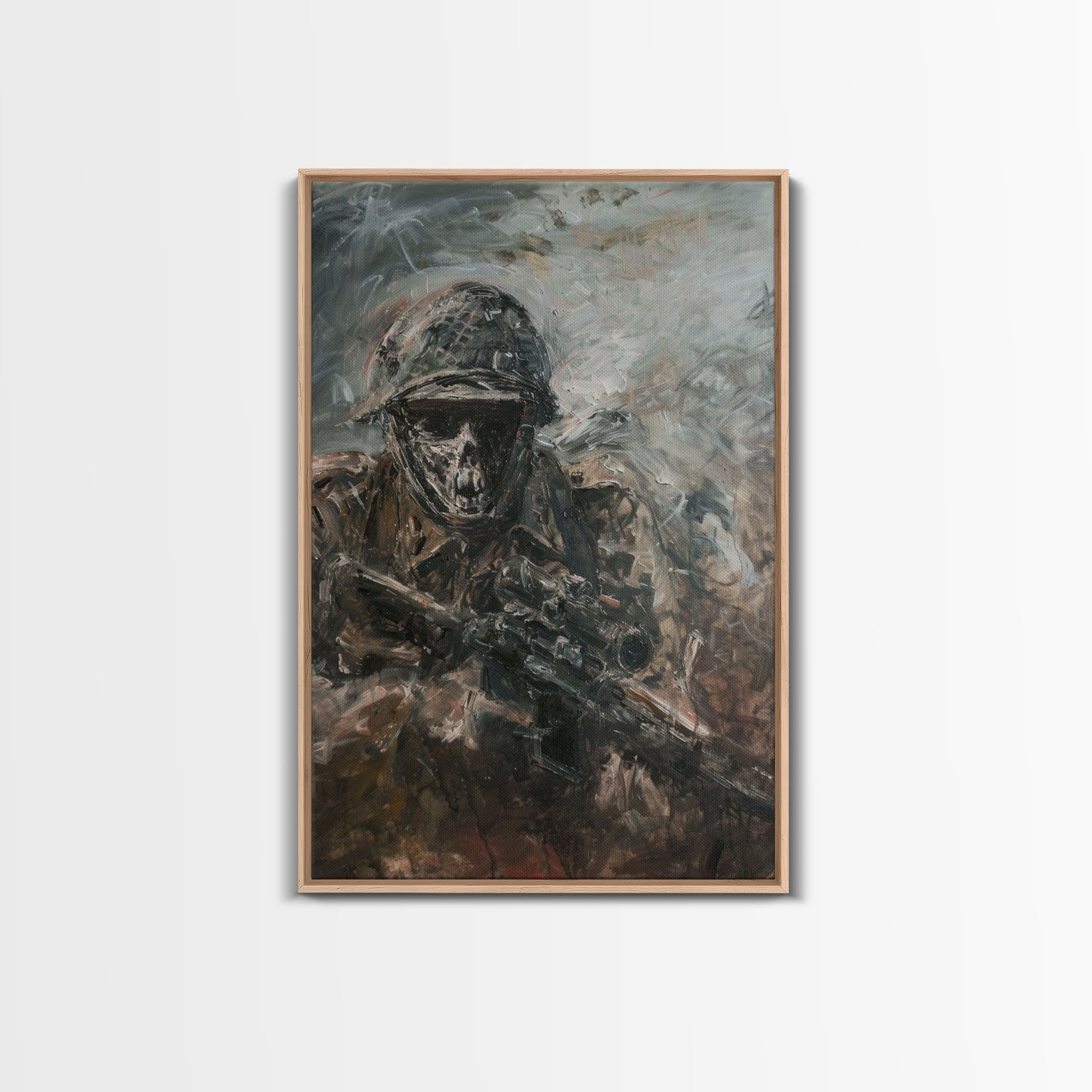 Skeletal Soldier in Battle - Haunting War Scene Gothic Art Framed Canv