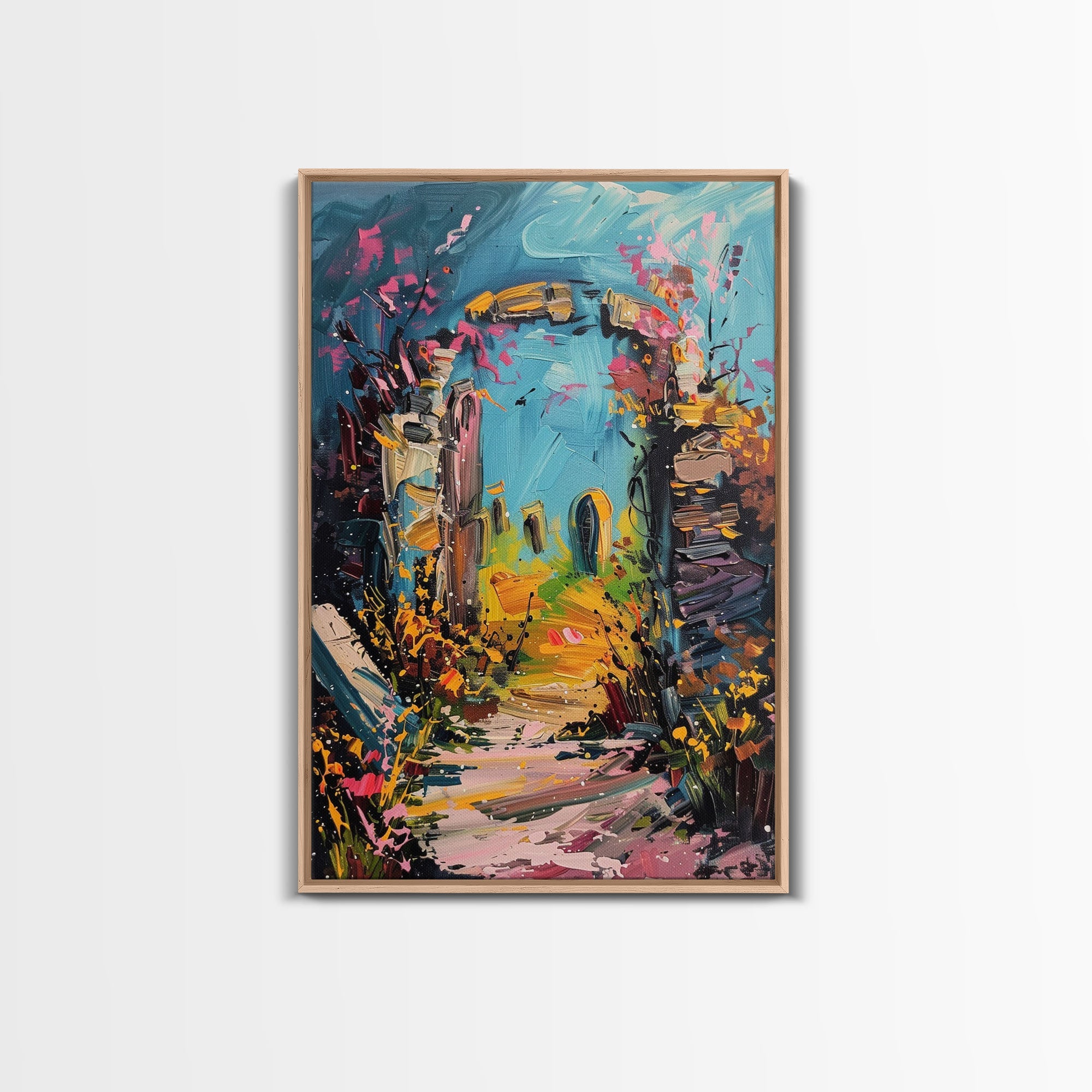 Ruined Archway Framed Canvas Print, Halloween Art, Haunted Garden, Spo