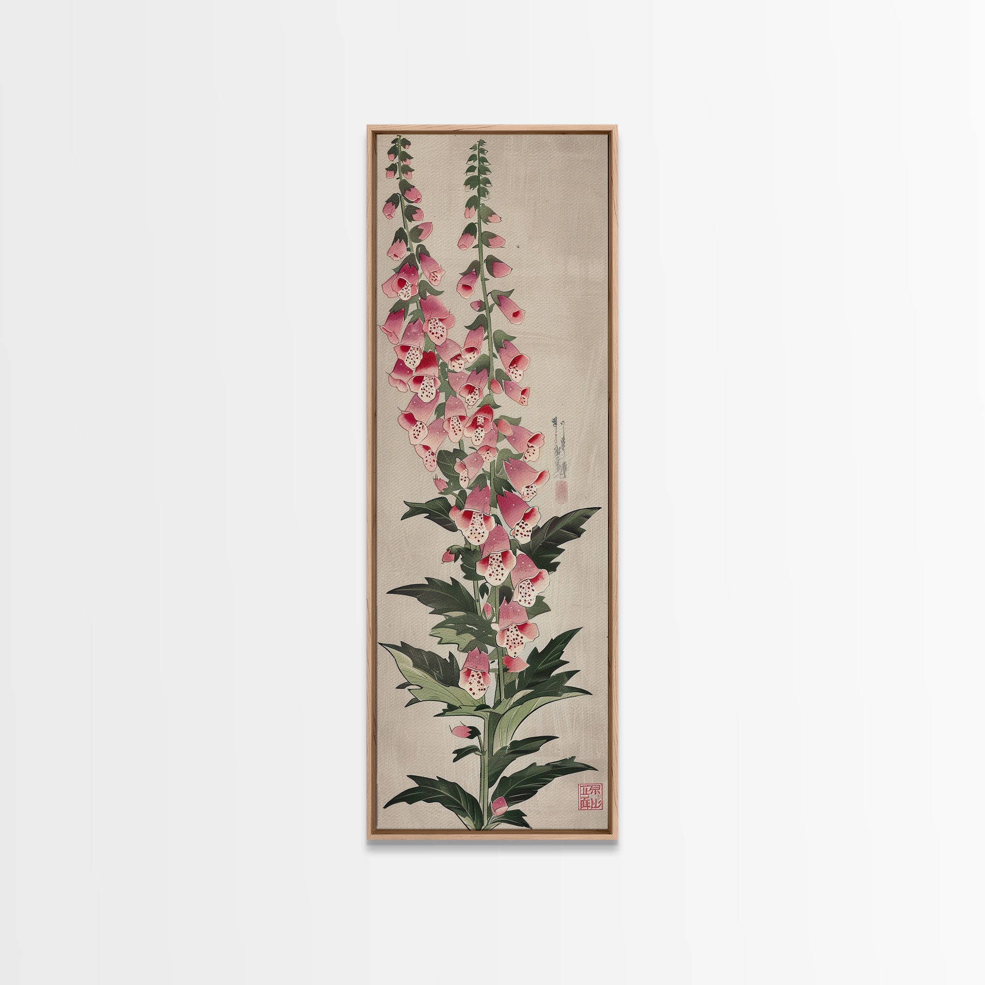 Skinny Art Tall Art Foxglove Flowers Wood Block Print Japanese Style A