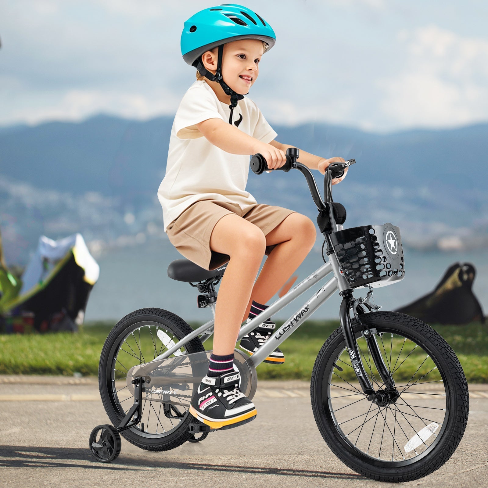 18 Inch Kids Bike Adjustable with Transparent Chain Cover for 4-8 Year