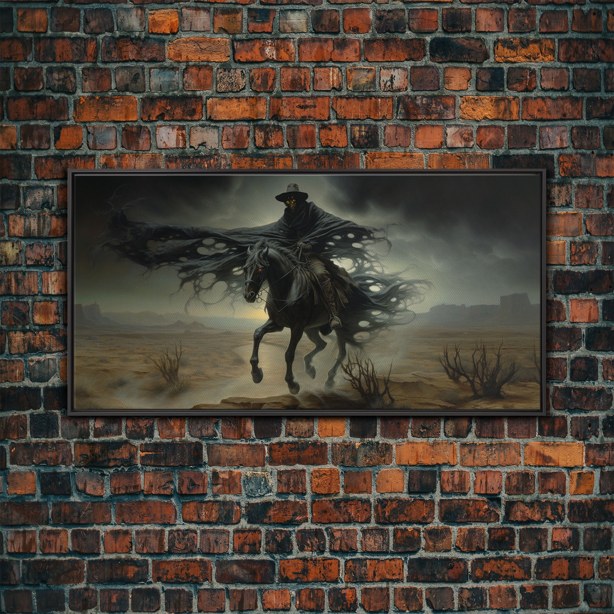 Ghost Cowboy Art, Framed Canvas Print, Halloween art, spooky decor, co
